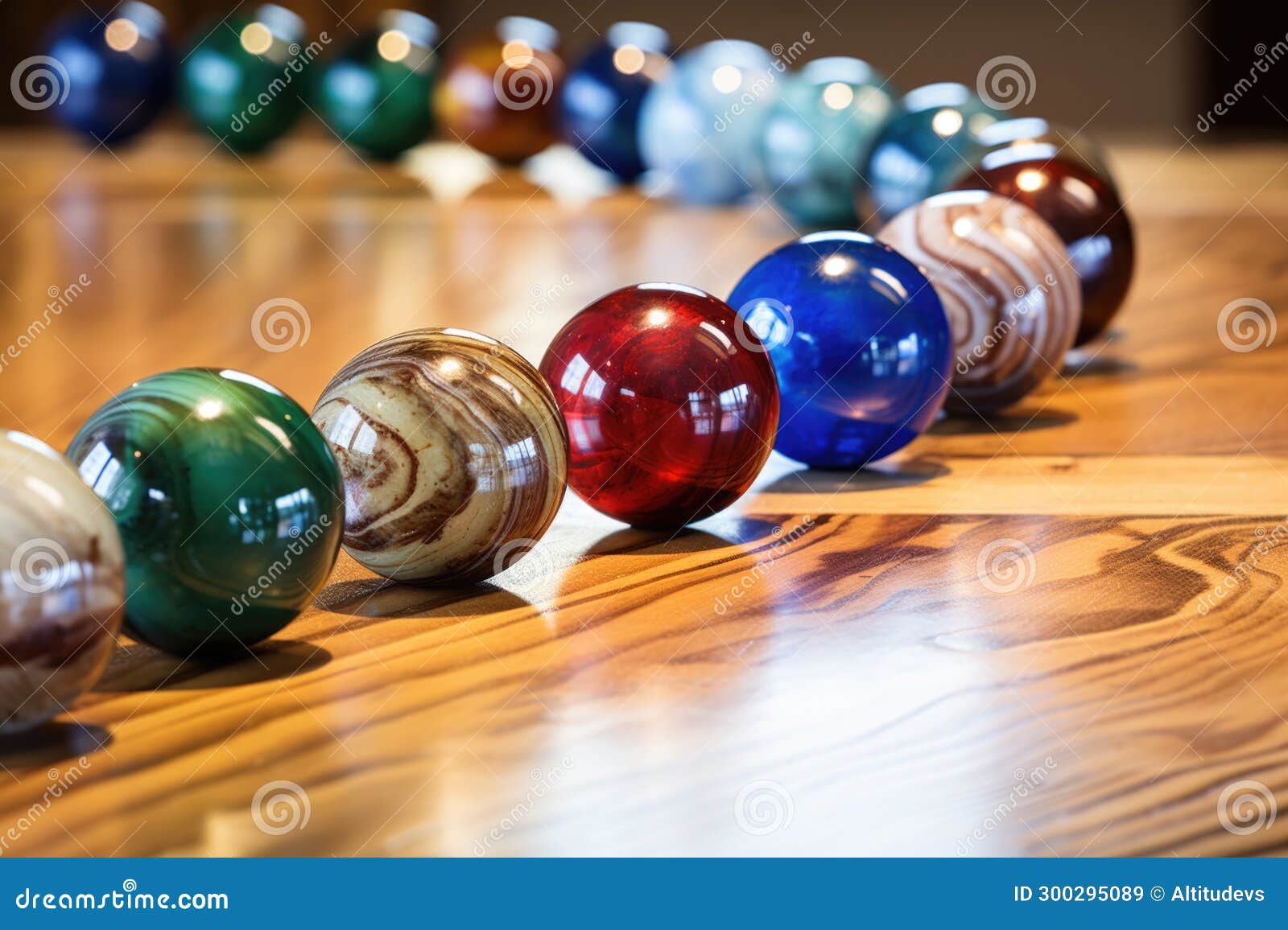 Marbles Forming a Winding Path on a Wooden Surface Stock Illustration ...