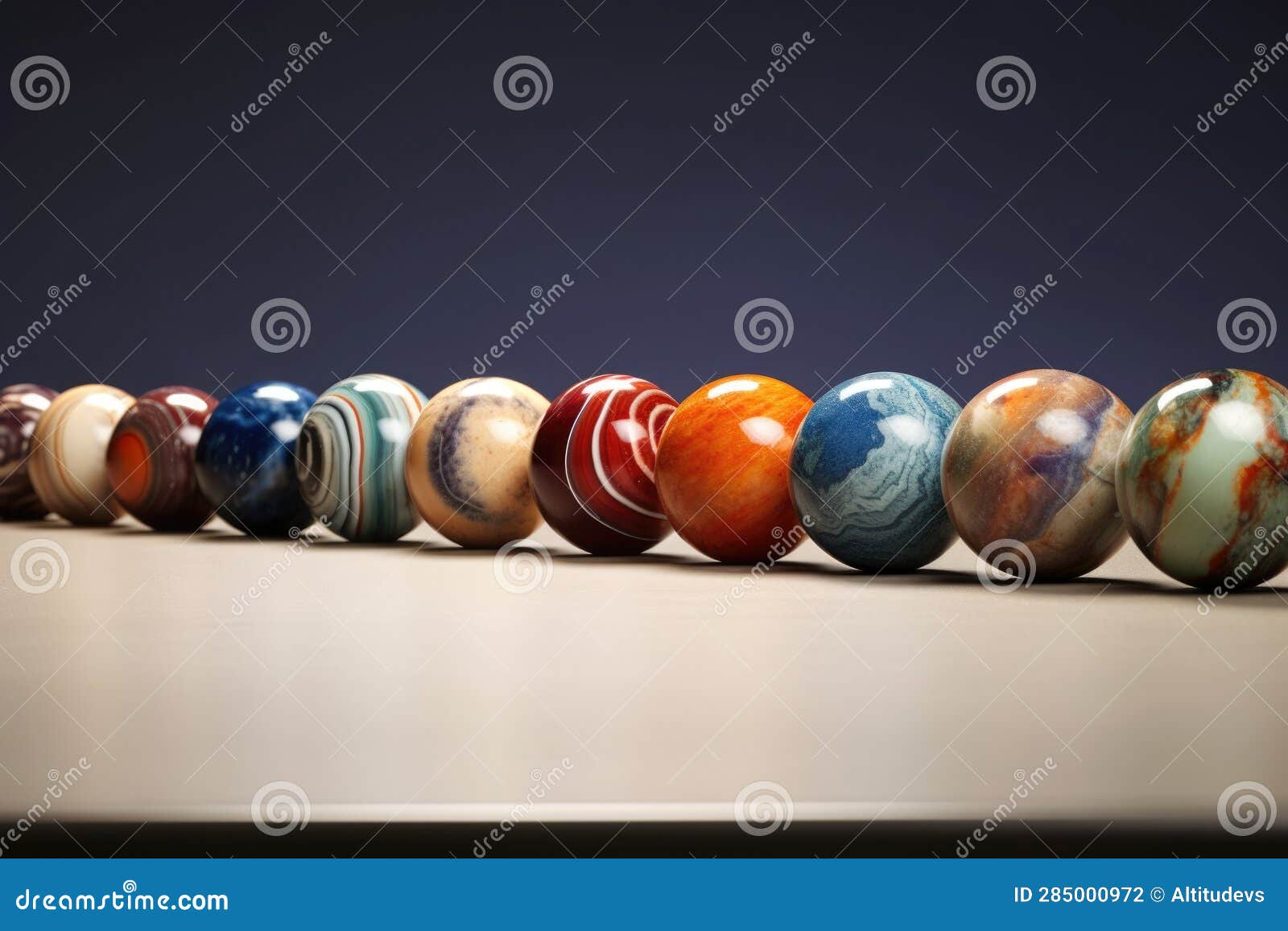 Marbles Lined Up in a Row, Showing Various Patterns Stock Illustration ...
