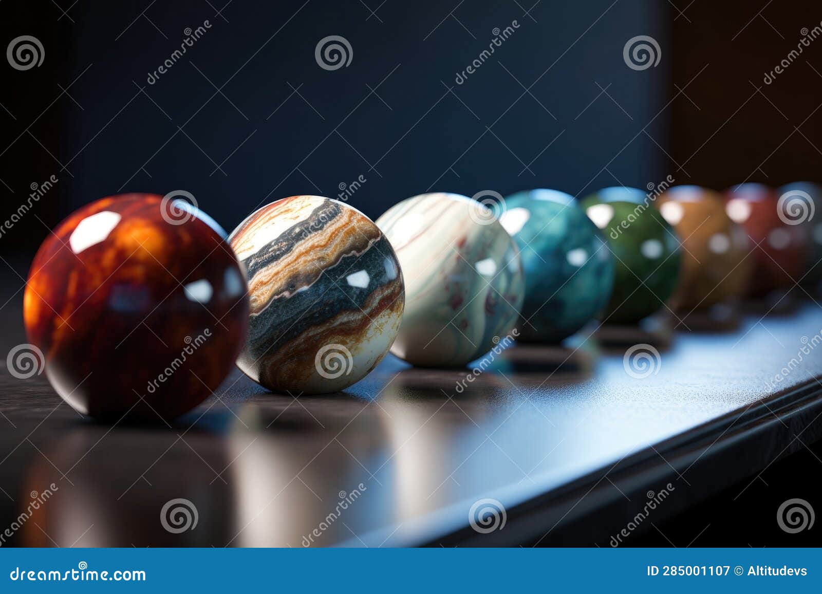 Marbles in a Row with Focus on One Unique Marble Stock Illustration ...
