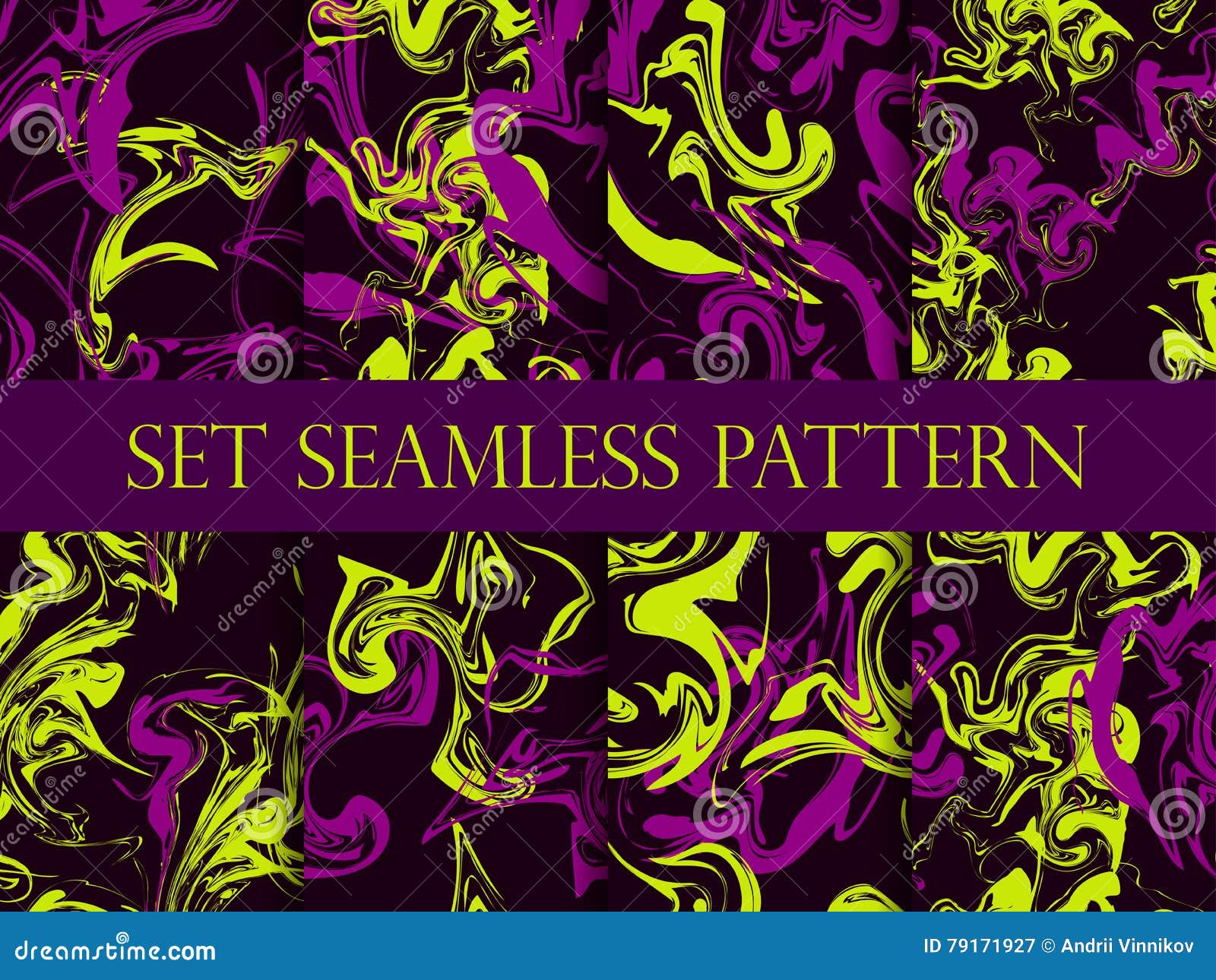 Marbling Seamless Pattern Set. Watercolor Marbling Illustration ...