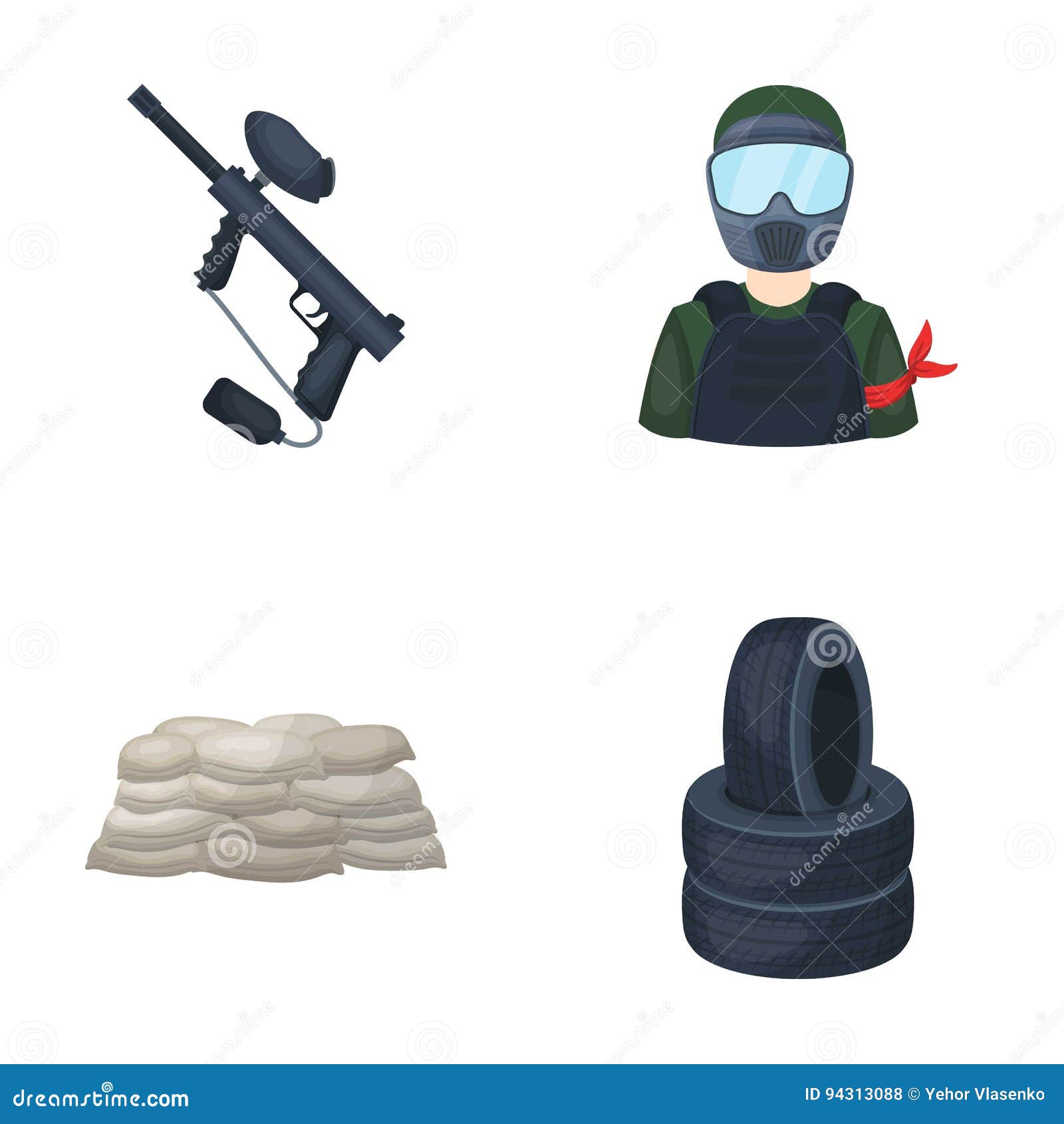 Marcador De Paintball, Jugador Y Otros Accesorios Solo Icono De ... Marcador De Paintball, Jugador Y Otros Accesorios Solo Icono De ...