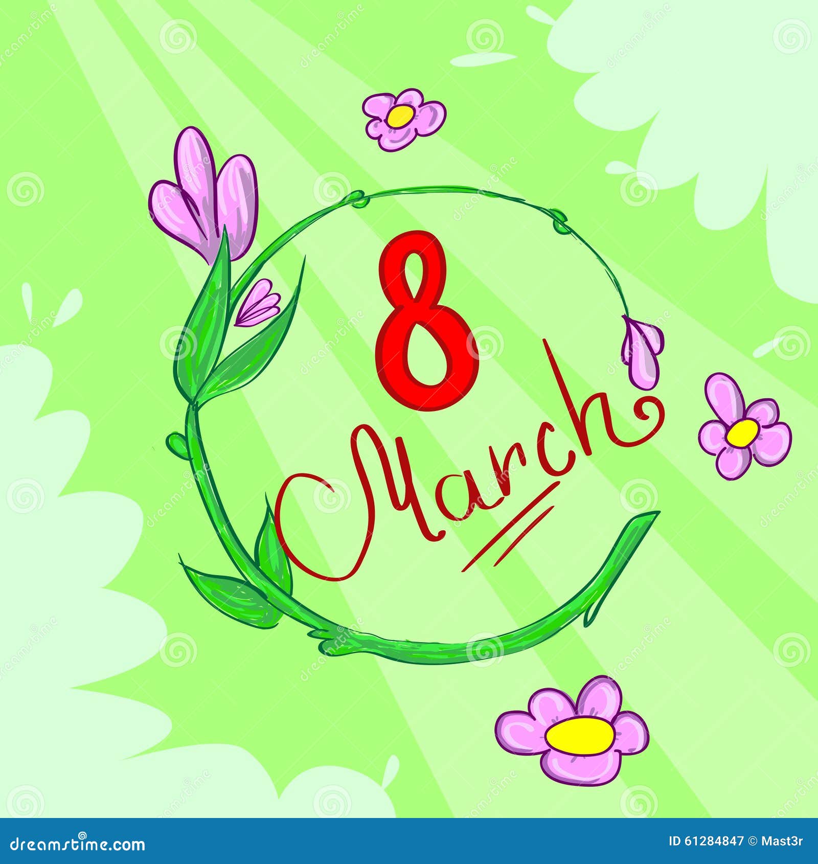 March Banner Green Floewr Leaves Vector Stock Vector - Illustration of ...