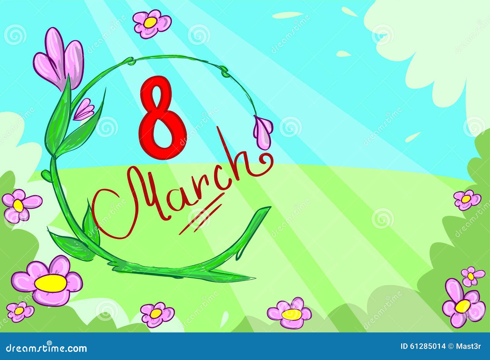 March Banner Green Floewr Leaves Vector Stock Vector - Illustration of ...