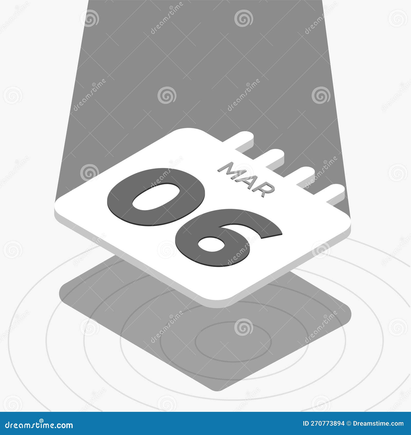 March 6 - Black and White 3D Calendar Floating with Spotlight on White ...