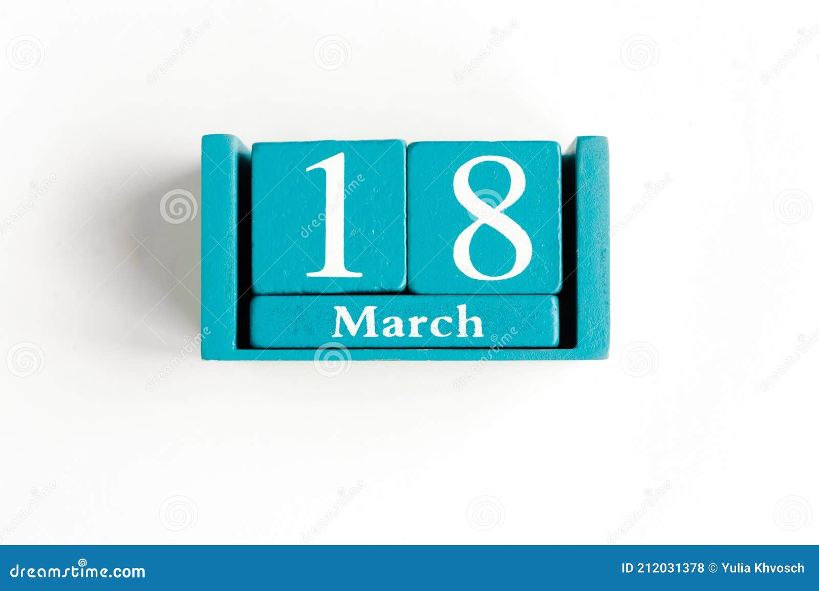 March 18. Blue Cube Calendar with Month Date Isolated on White ...