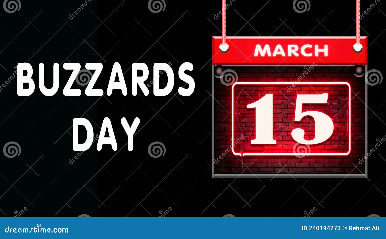 15 March, Buzzards Day, Neon Text Effect on Black Background Stock ...