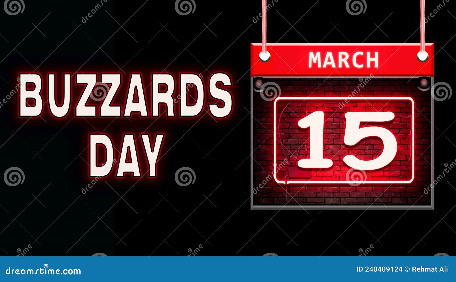15 March, Buzzards Day, Neon Text Effect on Black Background Stock ...