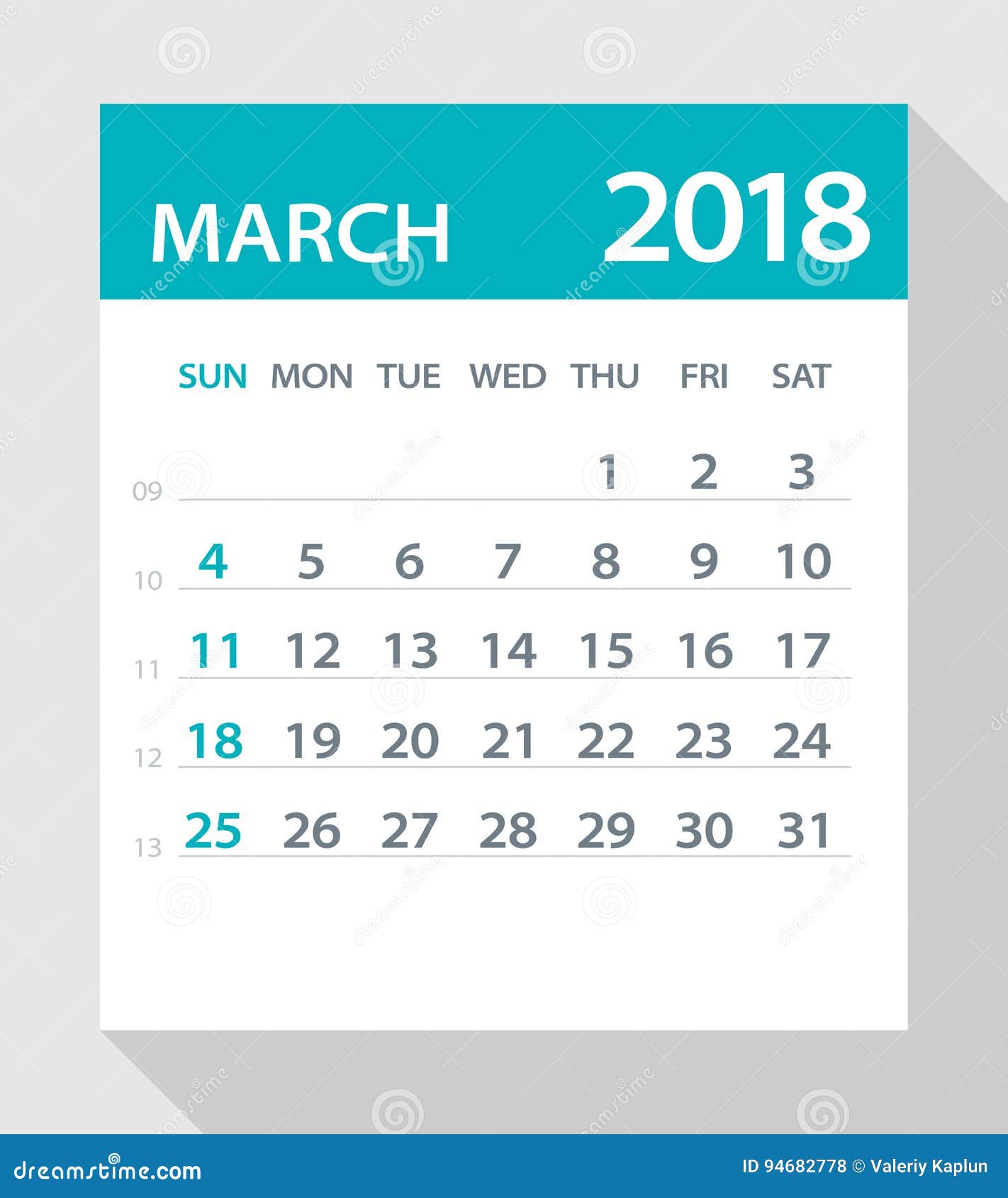 March 2018 Calendar Flat Leaf - Illustration Stock Illustration ...
