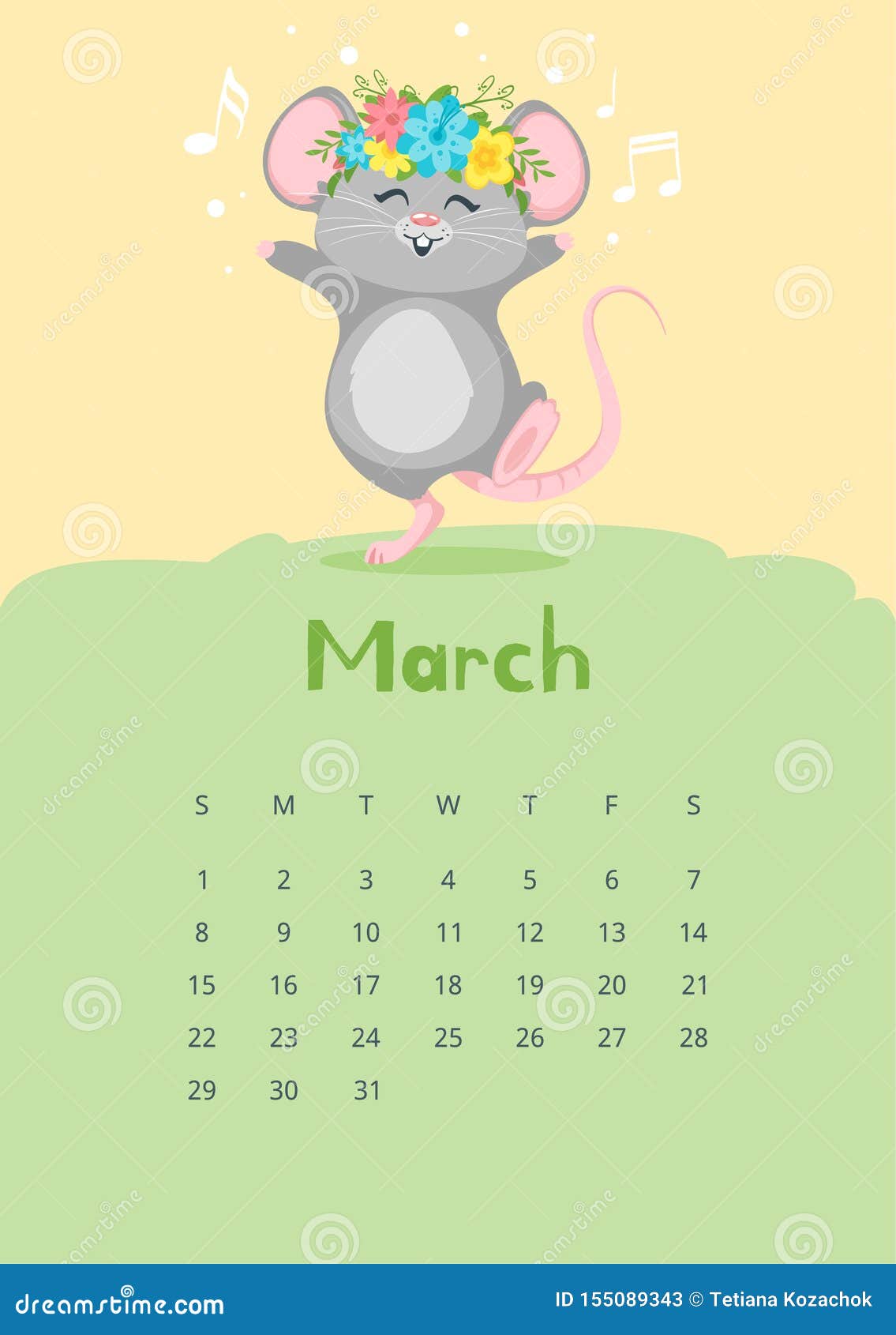 March Calendar Flat Vector Template Stock Vector - Illustration of ...