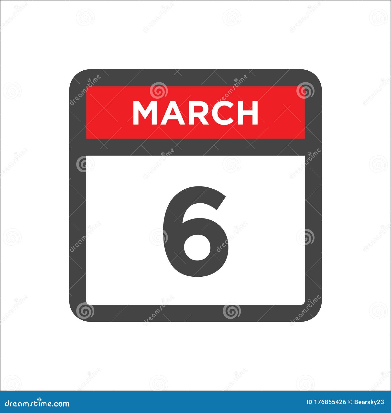 March 6 Calendar Icon with Day of Month Stock Vector - Illustration of ...