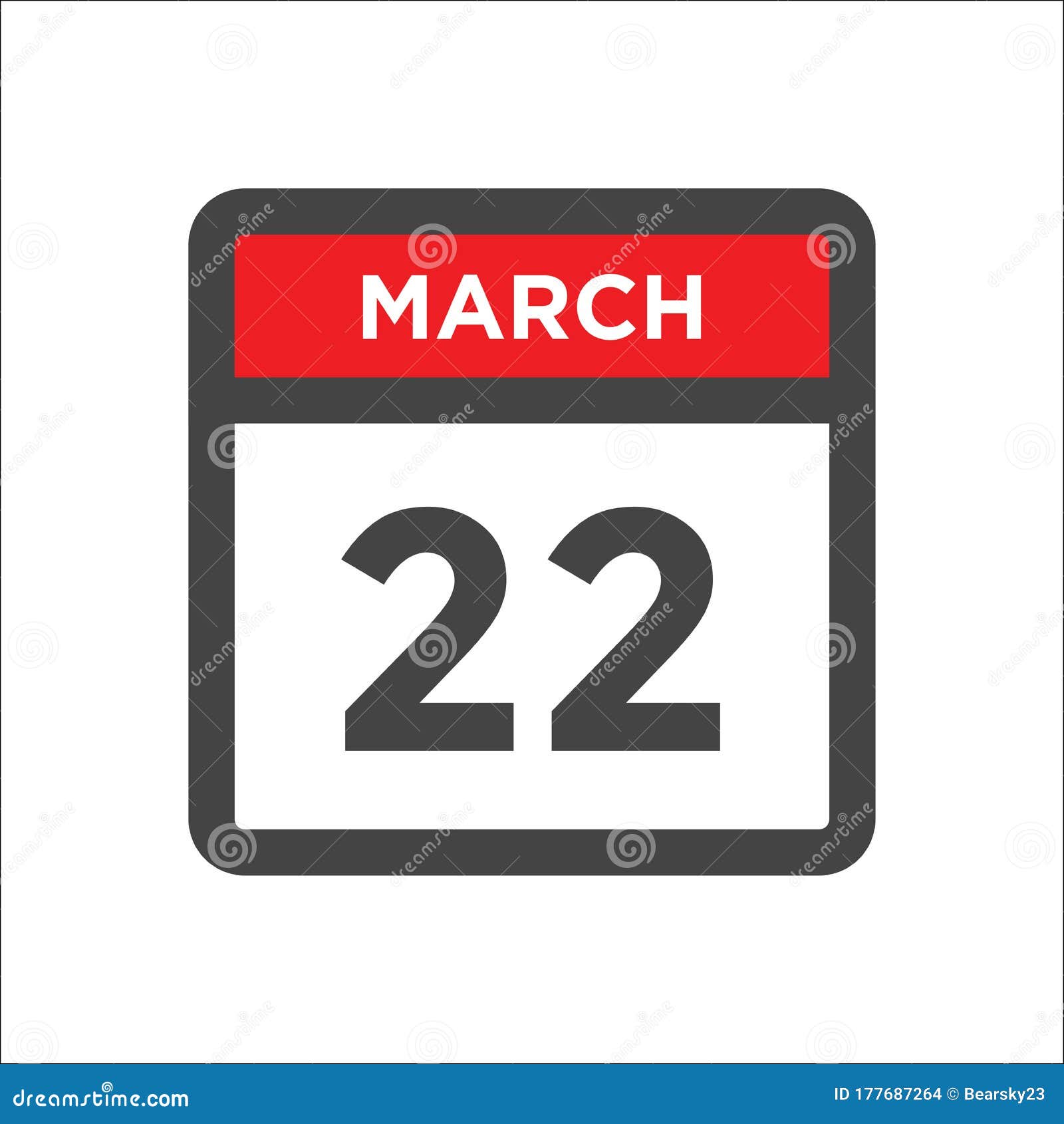 March 22 Calendar Icon with Day of Month Stock Vector - Illustration of ...