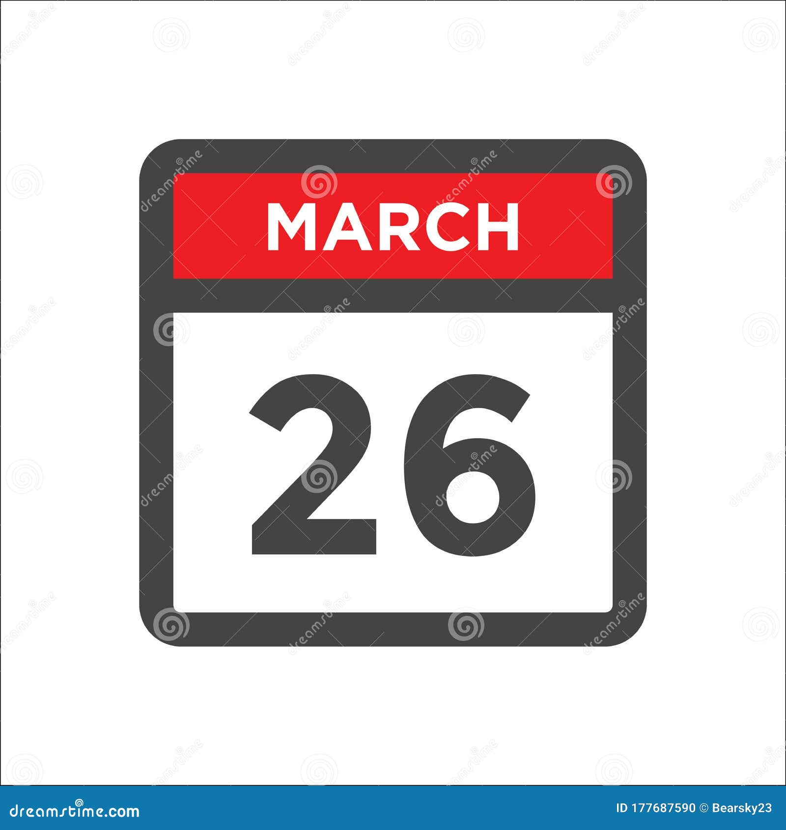 March 26 Calendar Icon with Day of Month Stock Vector - Illustration of ...