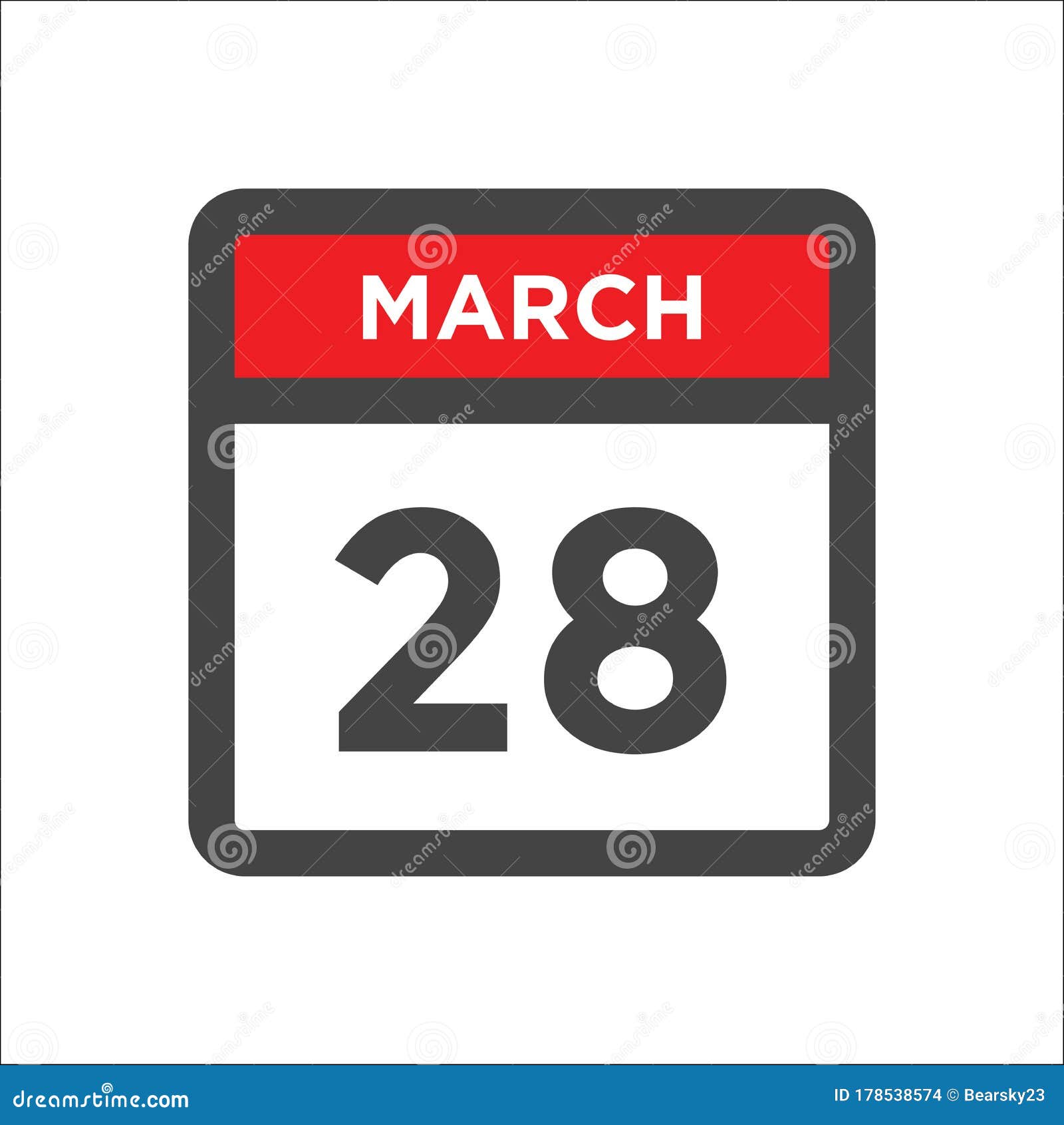 March 28 Calendar Icon with Day of Month Stock Vector - Illustration of ...