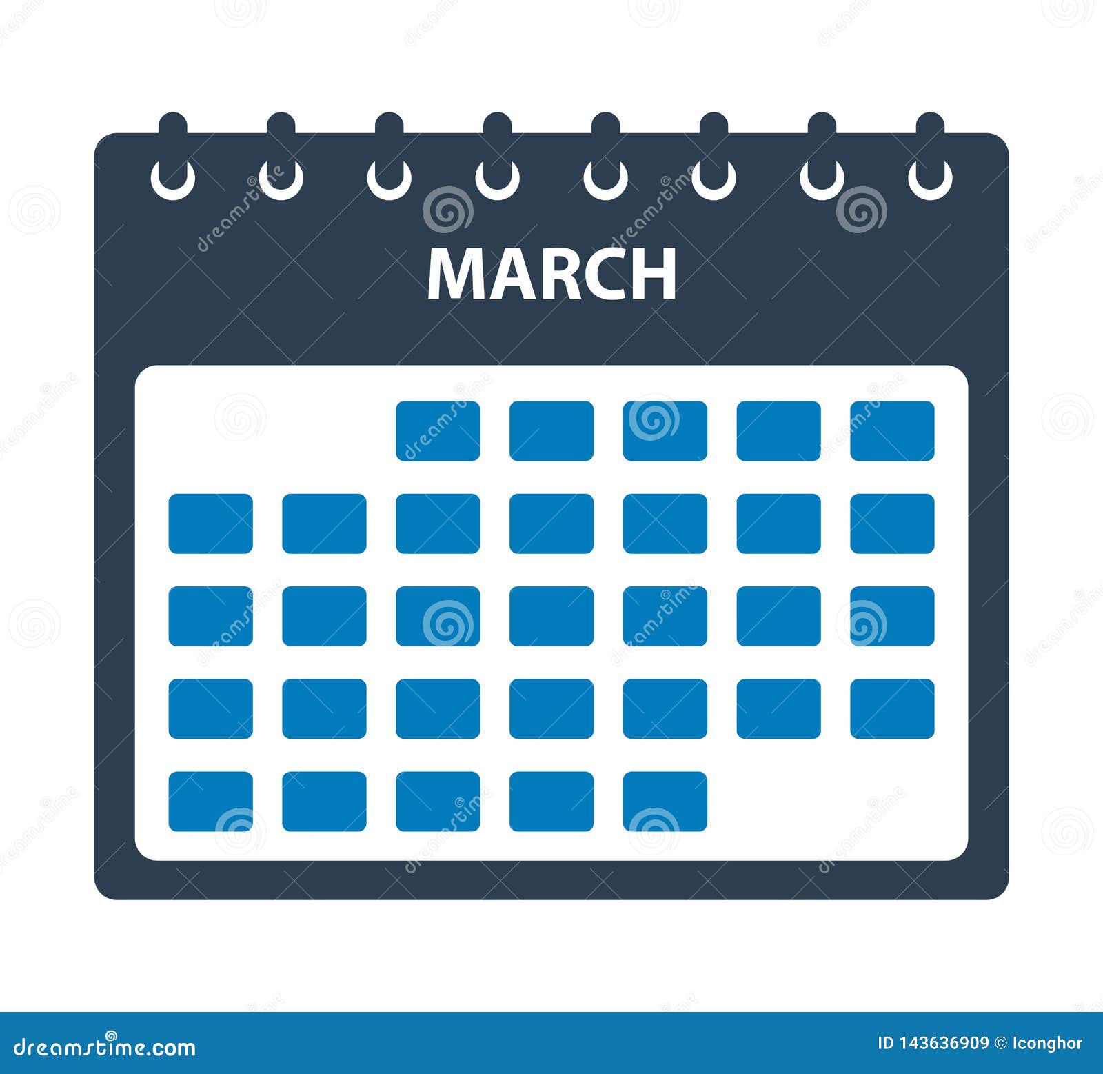 March Calendar Icon. stock vector. Illustration of flat - 143636909