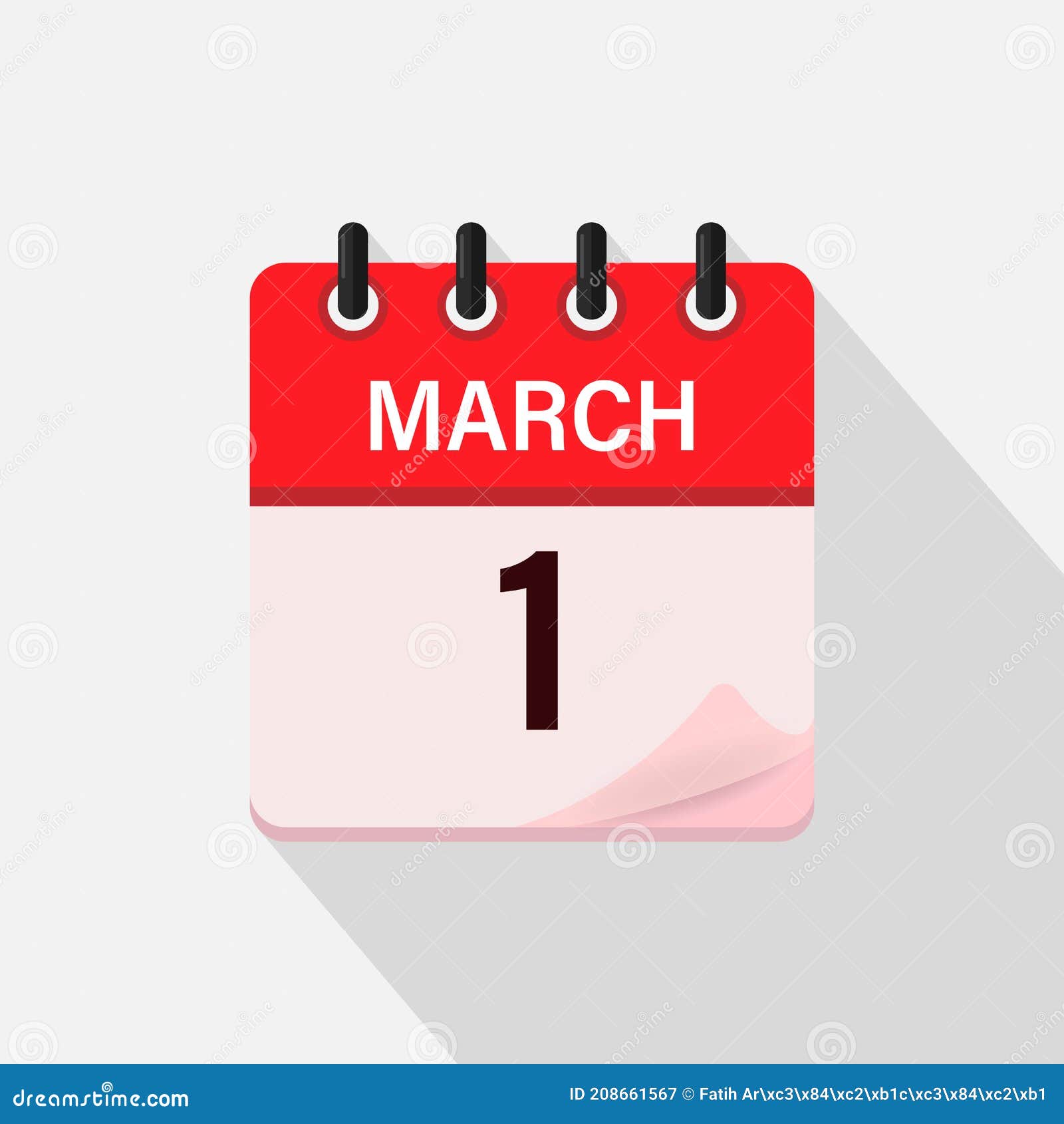 March 1, Calendar Icon with Shadow. Day, Month. Flat Vector ...
