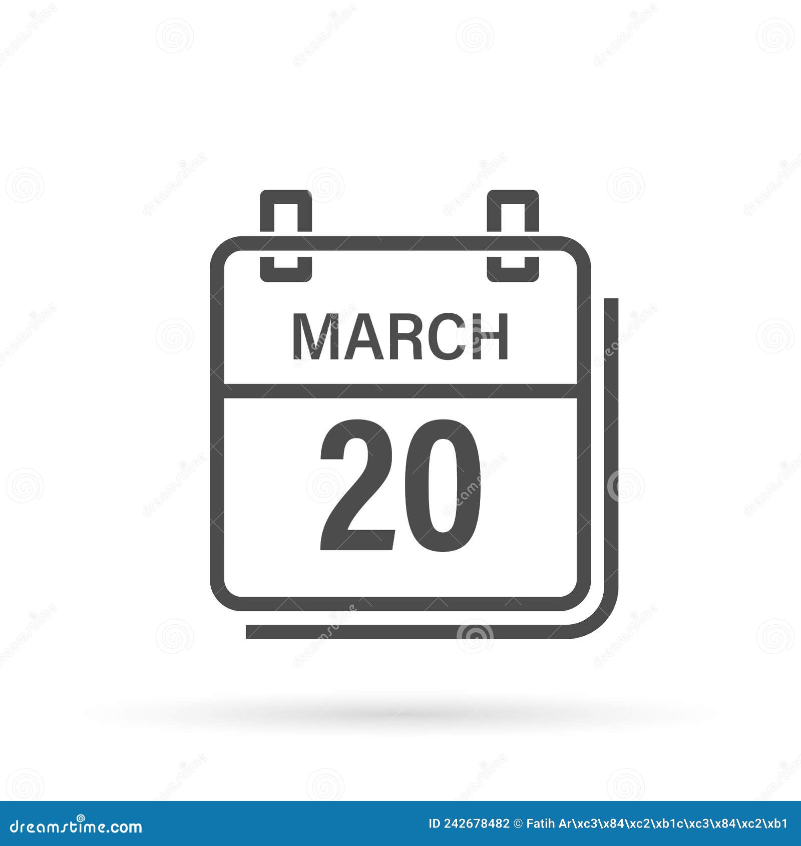 March 20, Calendar Icon with Shadow. Day, Month. Flat Vector ...