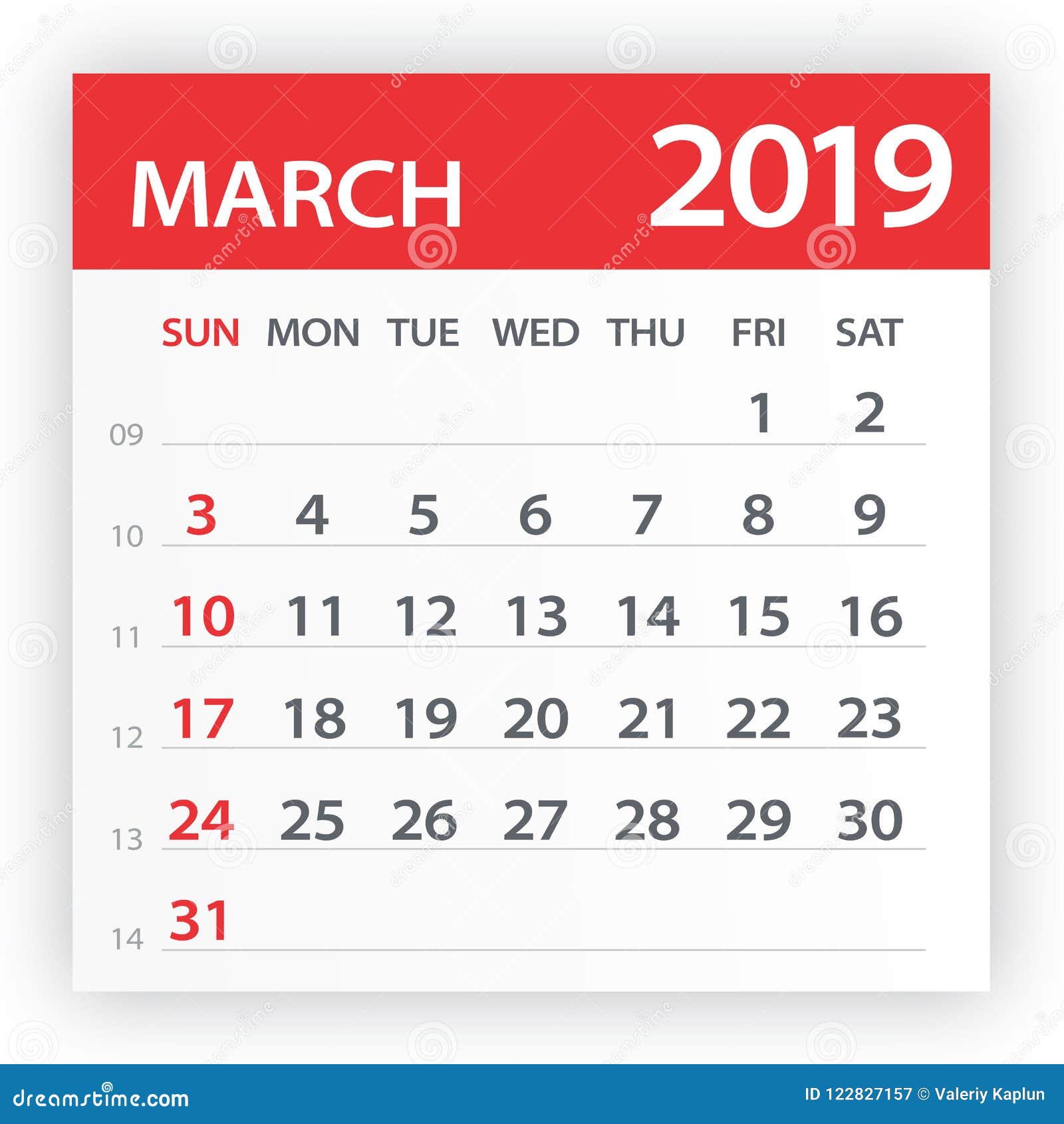 March 2019 Calendar Leaf - Vector Illustration Stock Illustration ...