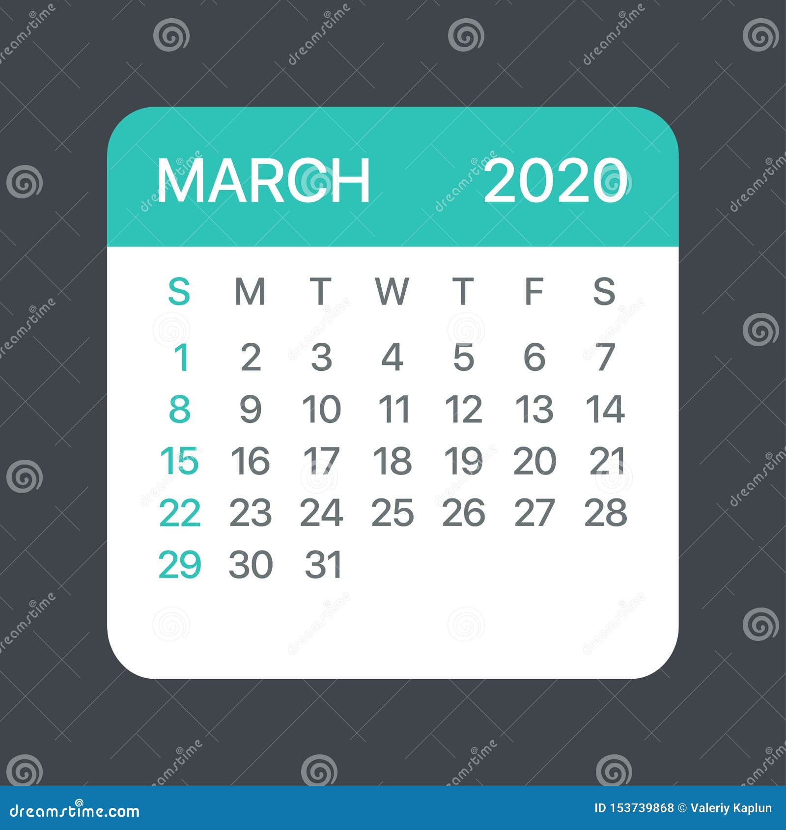 March 2020 Calendar Leaf - Vector Template Graphic Illustration Stock ...