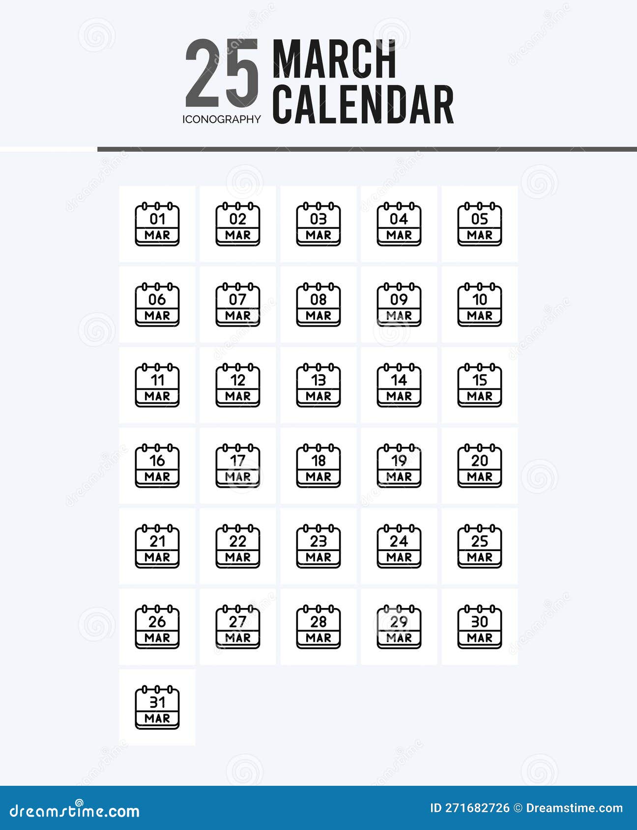 25 March Calendar Outline Icons Pack Vector Illustration Stock Vector ...