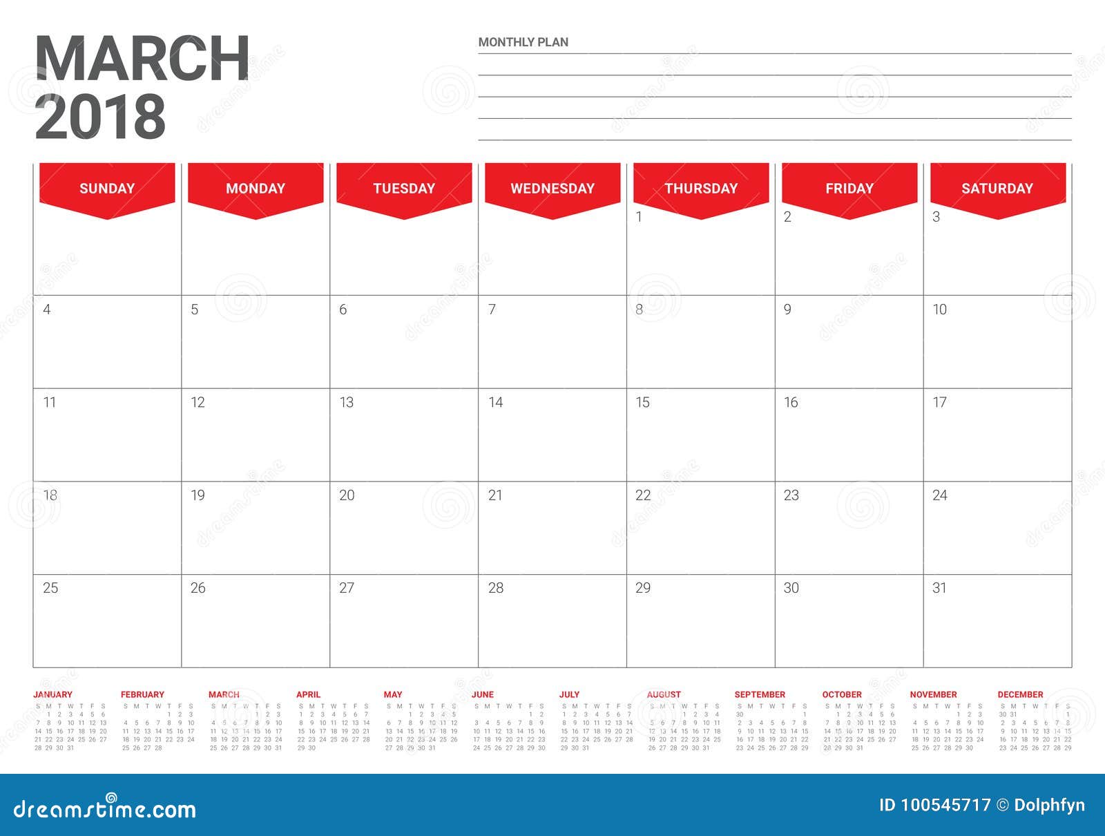 March 2018 Calendar Planner Vector Illustration Stock Vector ...