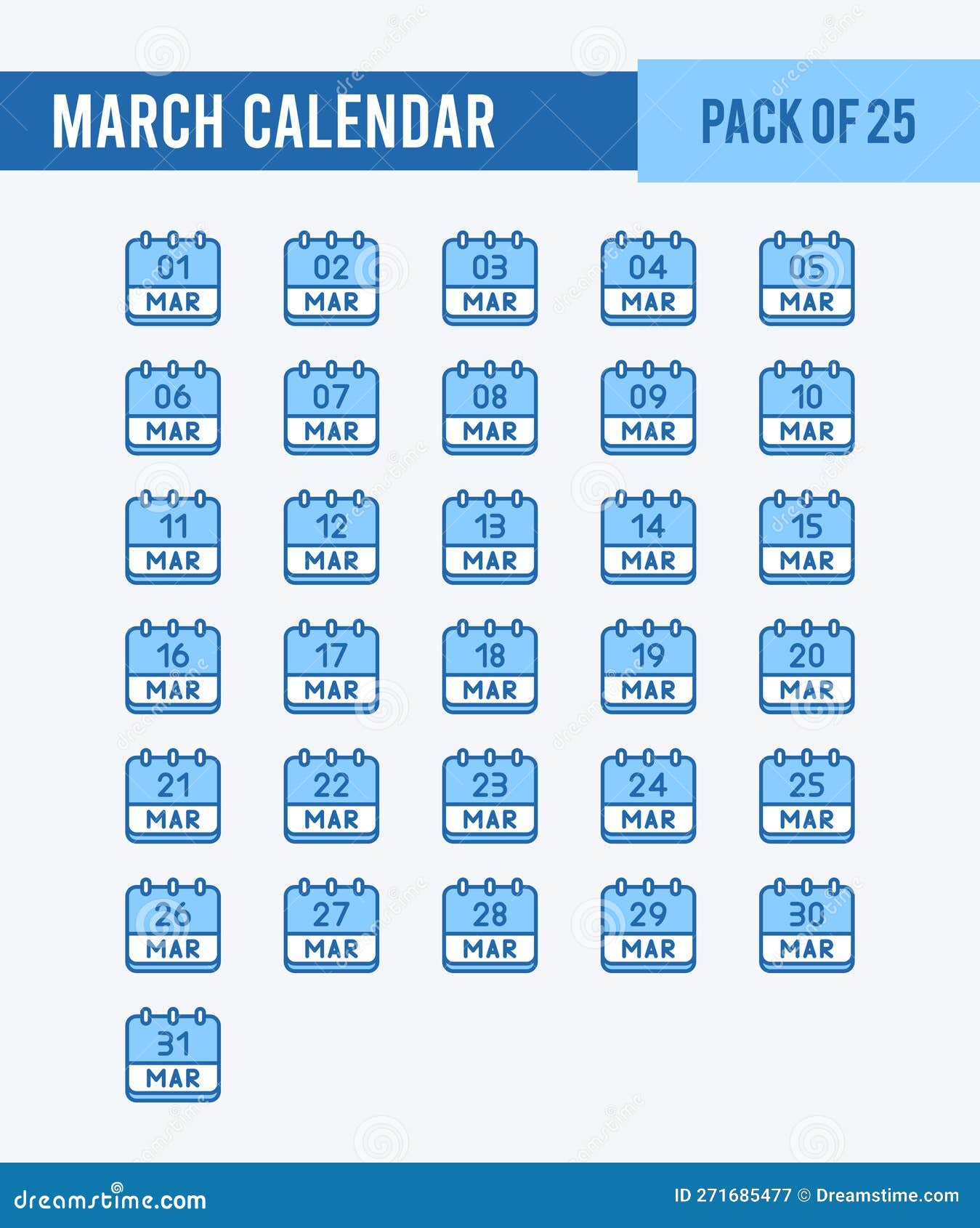 25 March Calendar. Two Color Icons Pack. Vector Illustration Stock ...