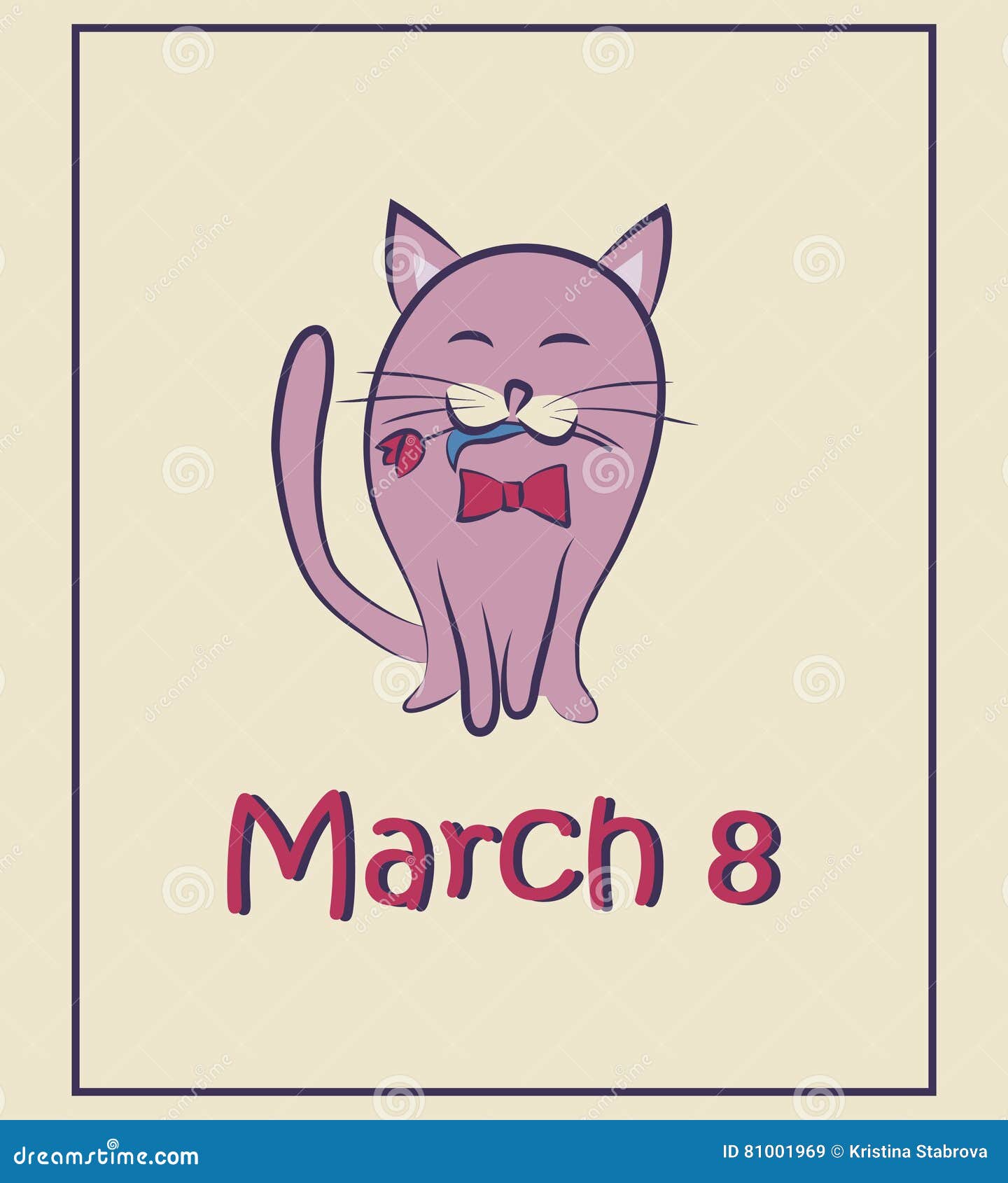 March 8. Cat with Tulips. Color Card Stock Vector - Illustration of ...