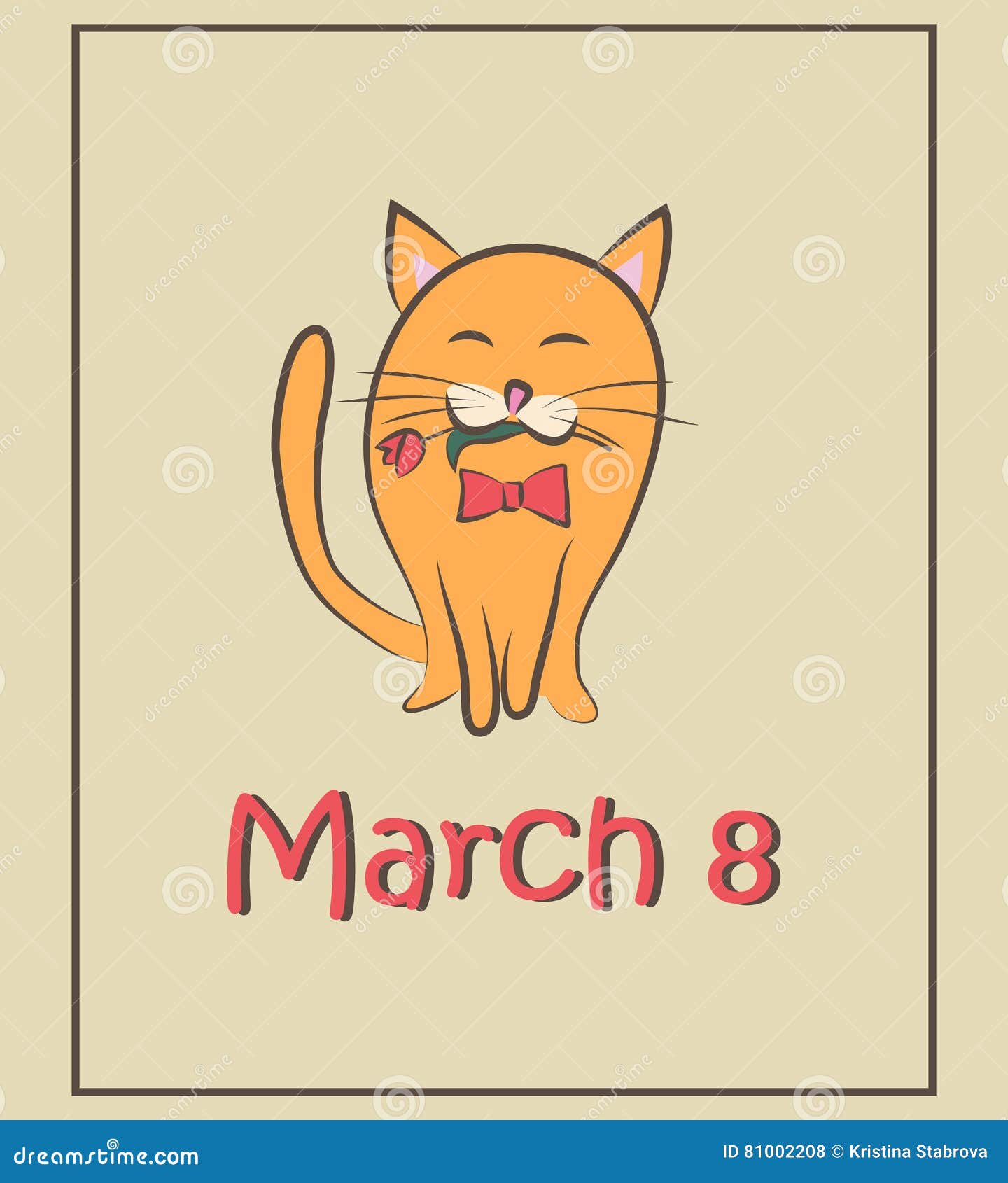 March 8. Cat with Tulips. Color Card Stock Vector - Illustration of ...