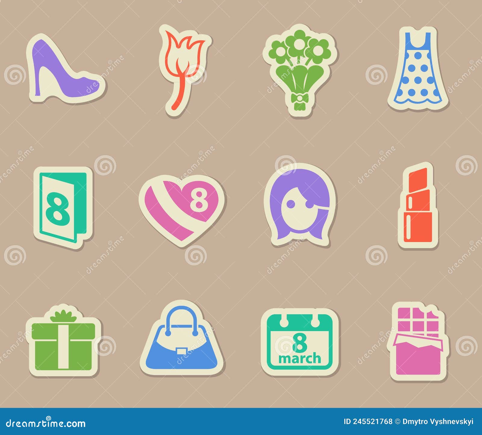 8 march color vector icons stock vector. Illustration of people - 245521768