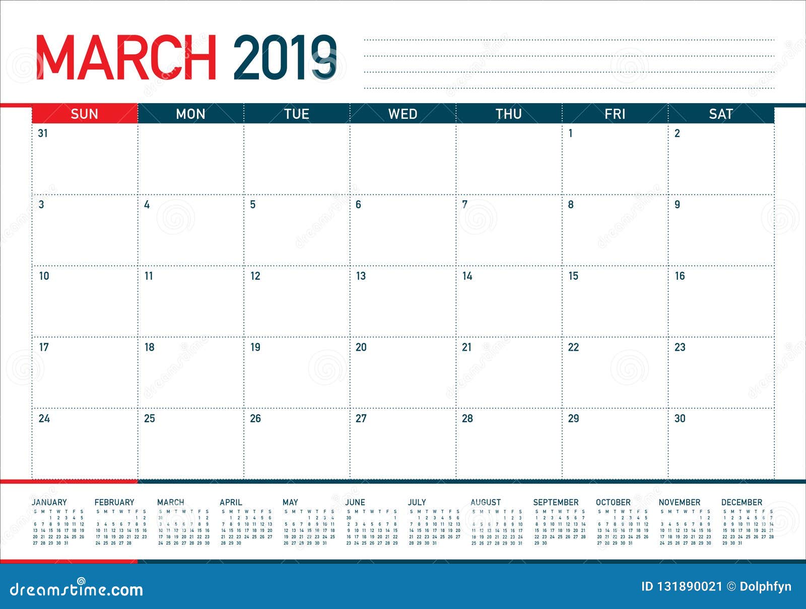 March 2019 Desk Calendar Vector Illustration Stock Vector ...
