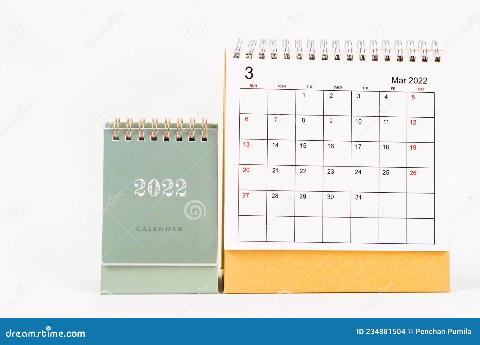 March 2022 Desk Calendar on White Stock Photo - Image of stationery ...