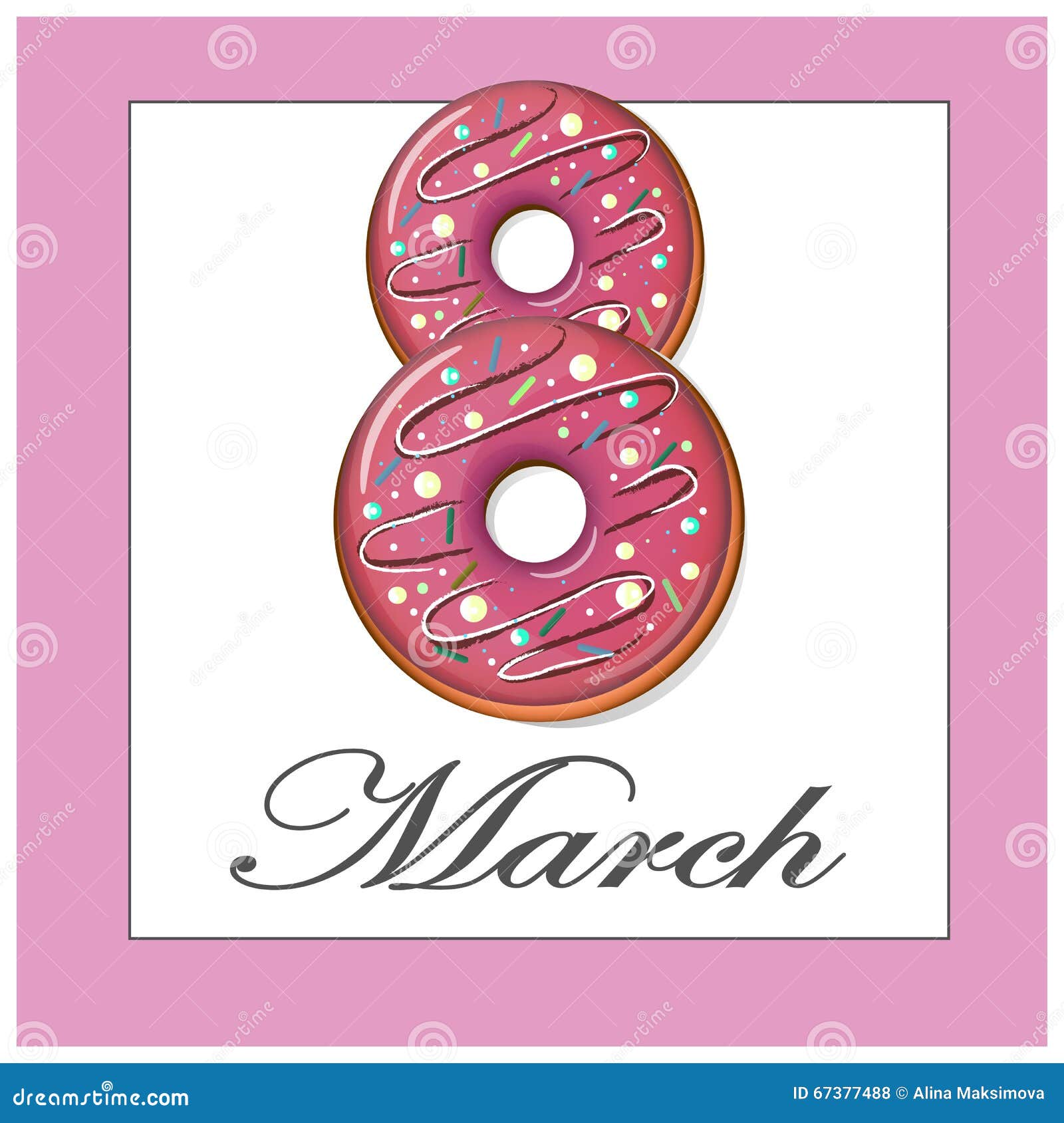 March 8 donuts pink card stock illustration. Illustration of ...