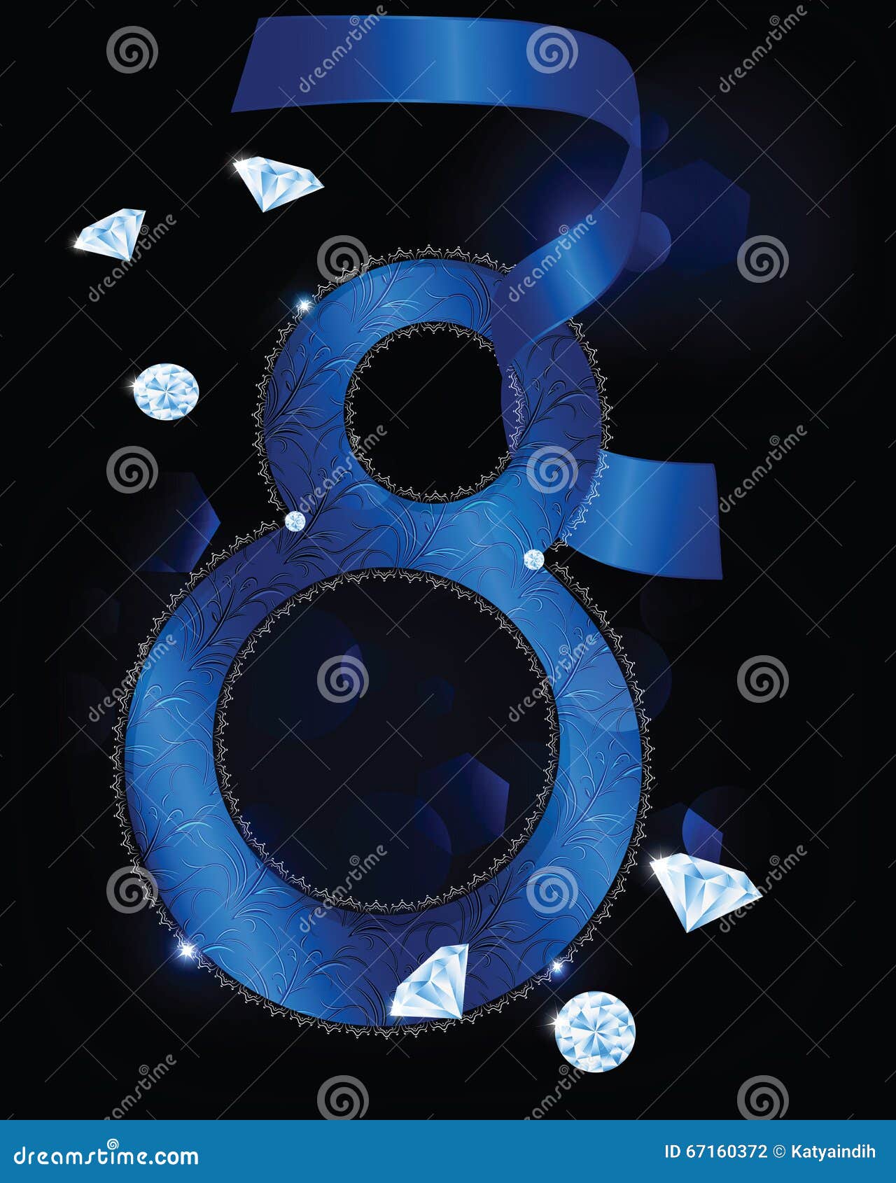 8 March Greeting Card with Diamonds and Blue Ribbon. Stock Vector ...