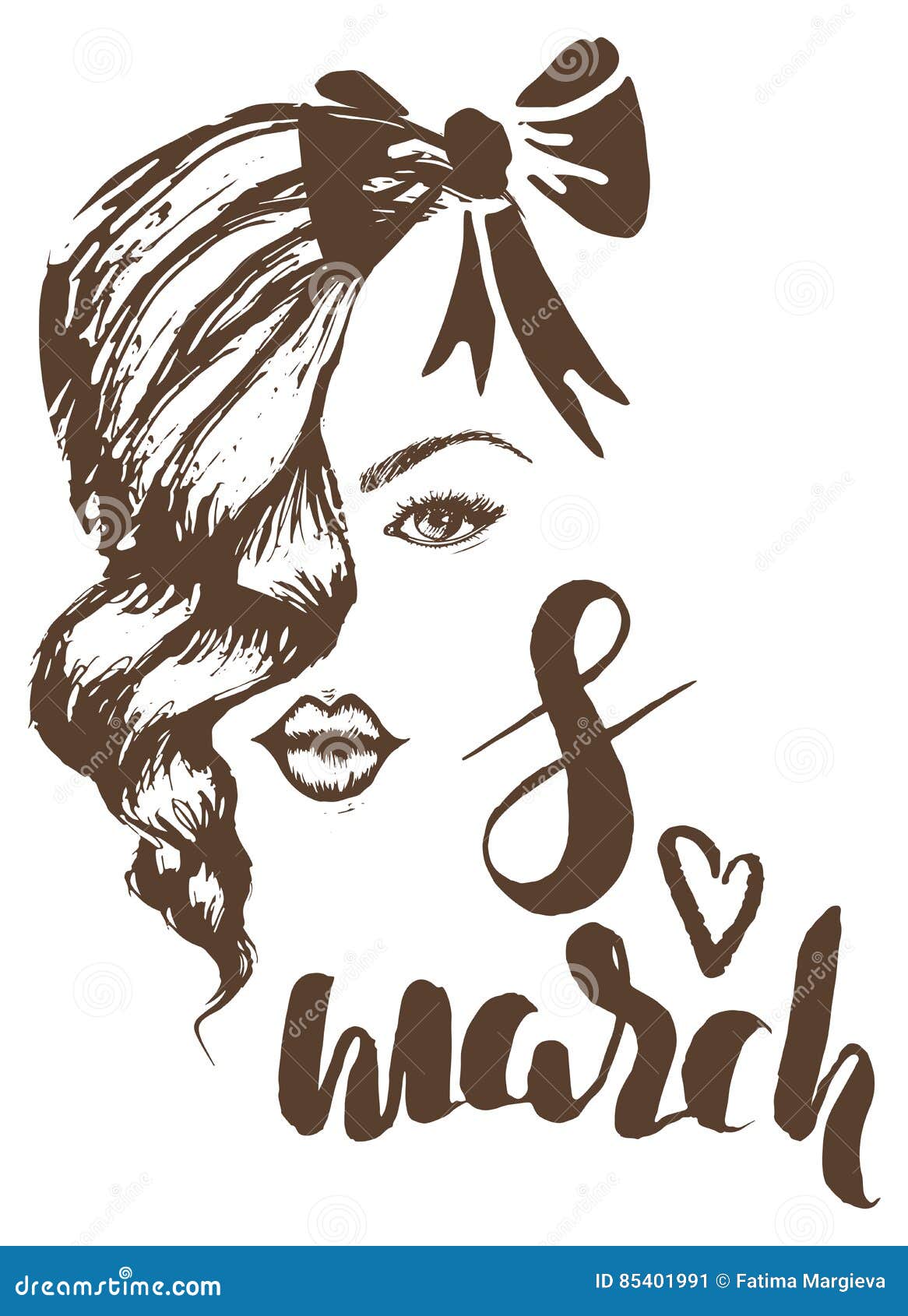 8 March Hand Drawn Sketch with Female Face Stock Vector - Illustration ...