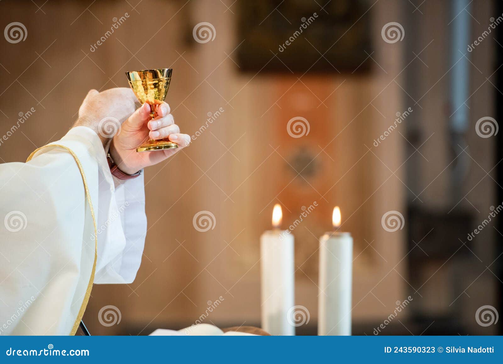 Hands of a Priest Raise a Chalice Editorial Stock Photo - Image of ...