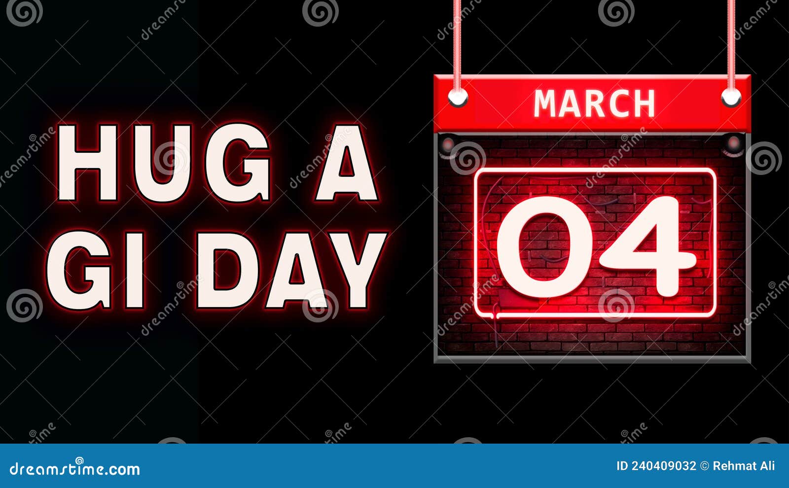 04 March, Hug a GI Day, Neon Text Effect on Black Background Stock ...