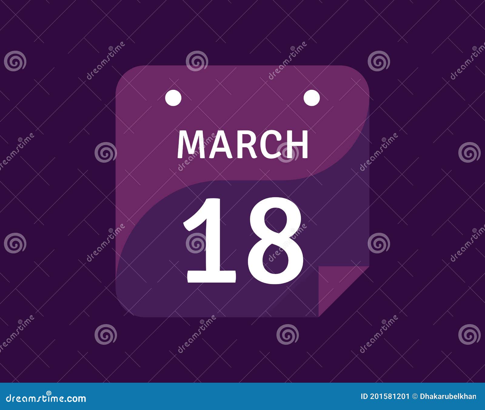 18 March, March 18 Icon Single Day Calendar Vector Illustration Stock ...