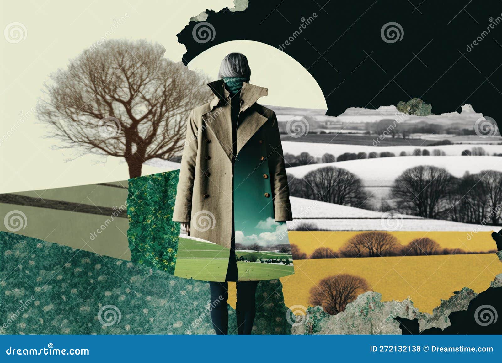 March Landscape Artwork in Collage Created with Generative AI ...