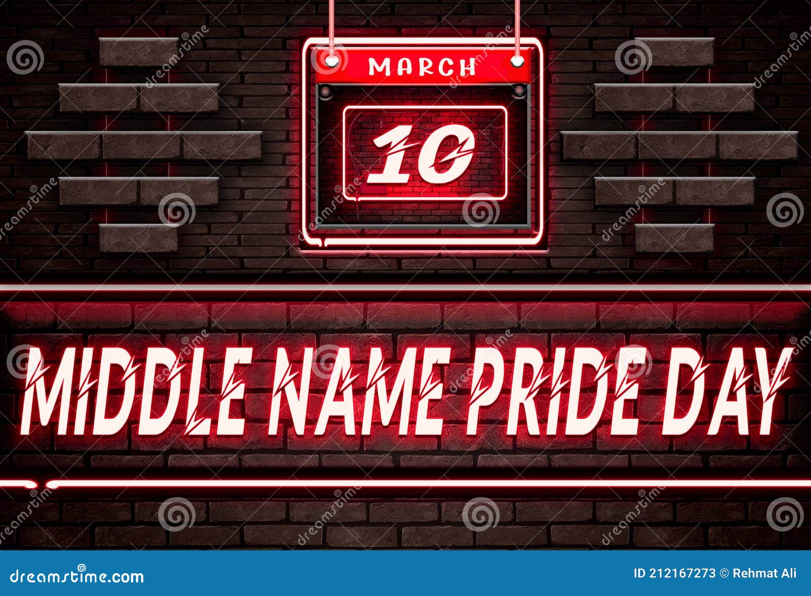 10 March, Middle Name Pride Day, Neon Text Effect on Bricks Background ...