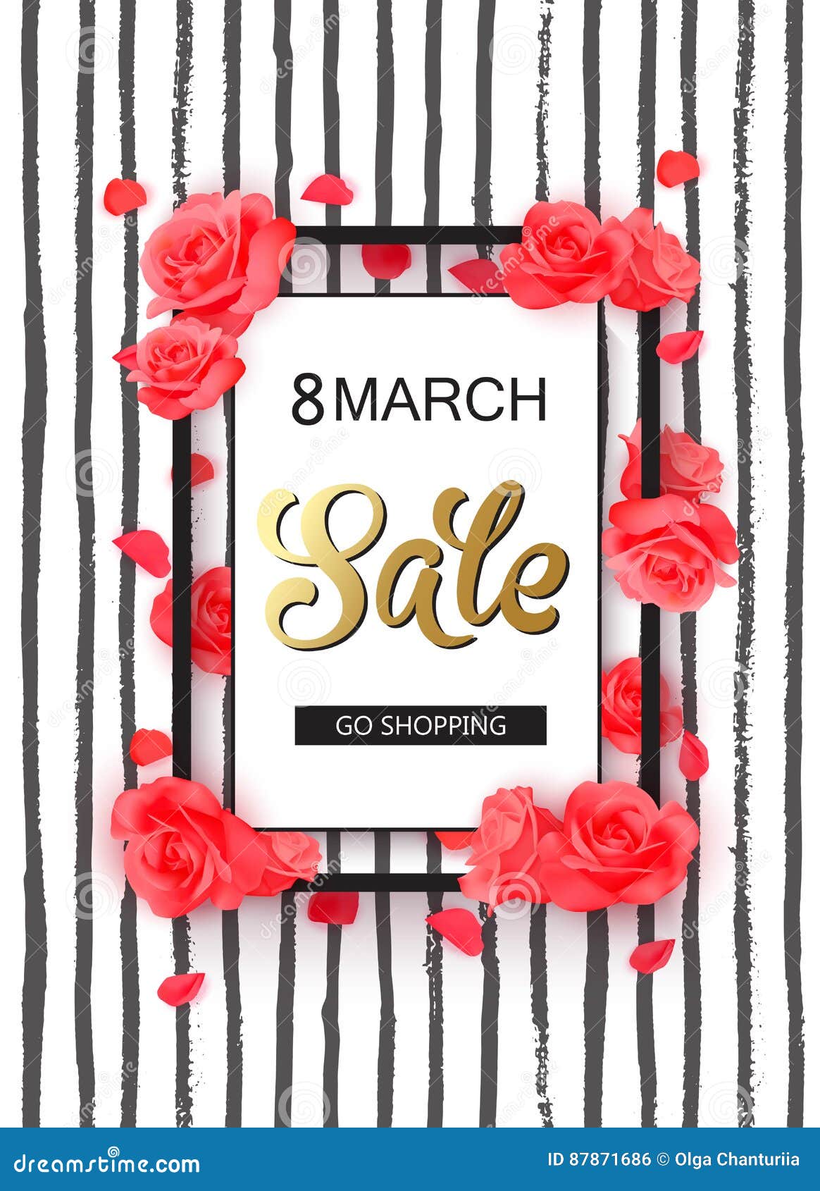 8 March Modern Background Design with Red Roses. Stock Vector ...