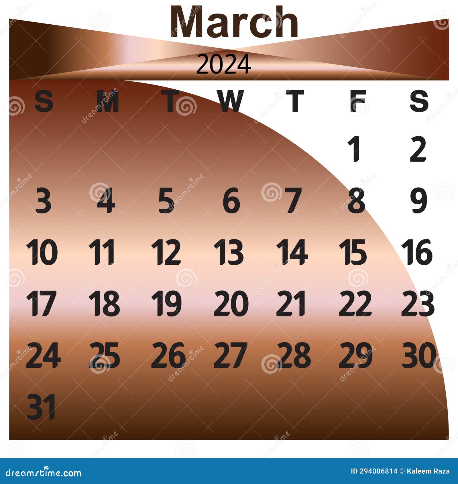March Month 2024 Calendar in Bronze Color Stock Vector - Illustration ... March Month 2024 Calendar in Bronze Color Stock Vector - Illustration ...