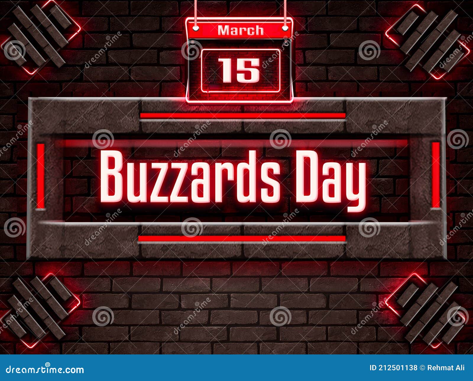March Month , Buzzards Day, Neon Text Effect on Bricks Background Stock ...