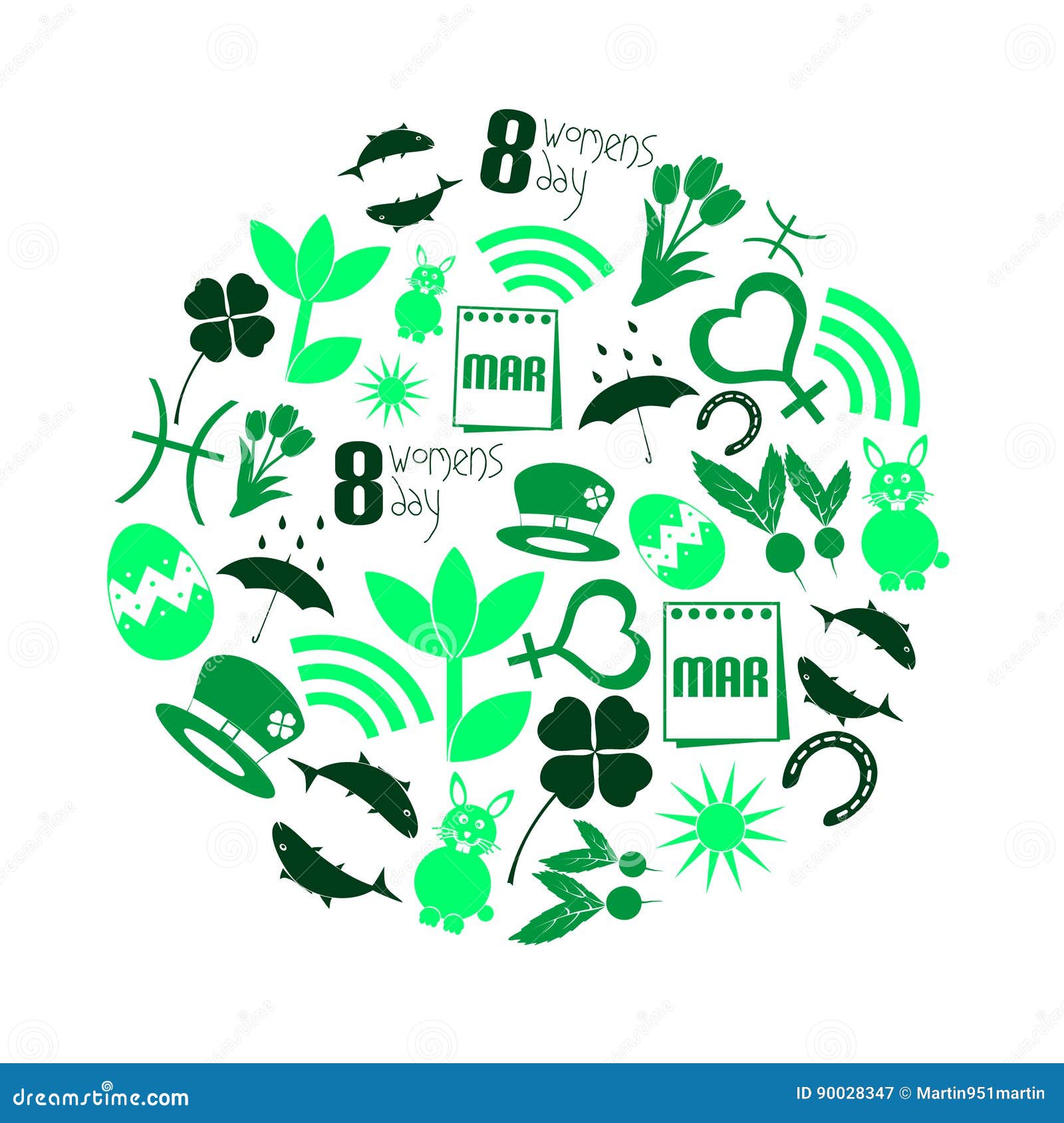 March Month Theme Set of Simple Outline Icons in Circle Eps10 Stock ...