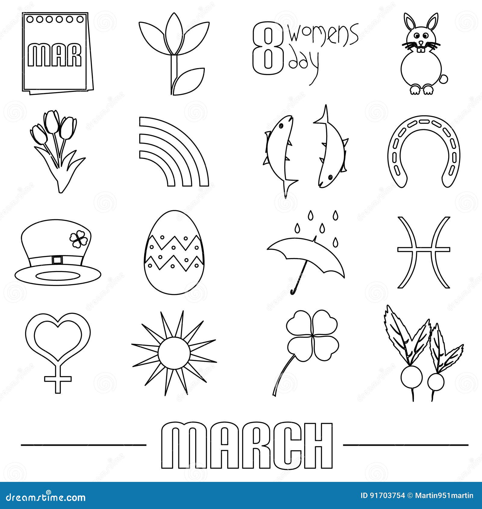 March Month Theme Set of Simple Outline Icons Eps10 Stock Vector ...