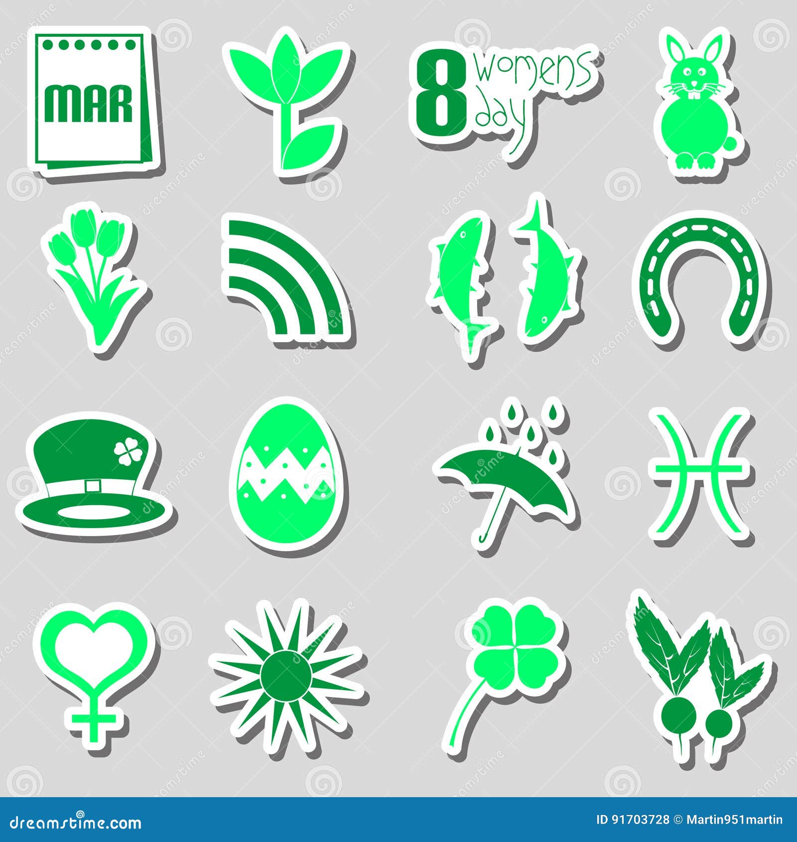 March Month Theme Set of Simple Stickers Eps10 Stock Vector ...