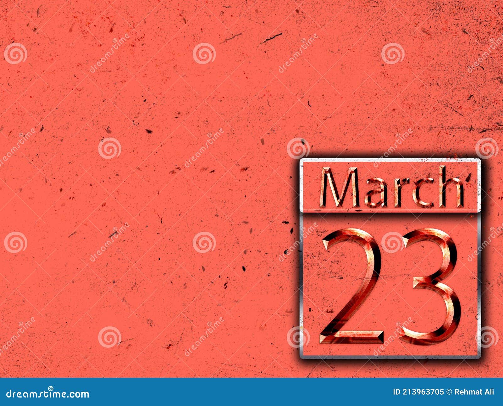 23 March, Monthly Calendar on Backgrand Stock Illustration ...