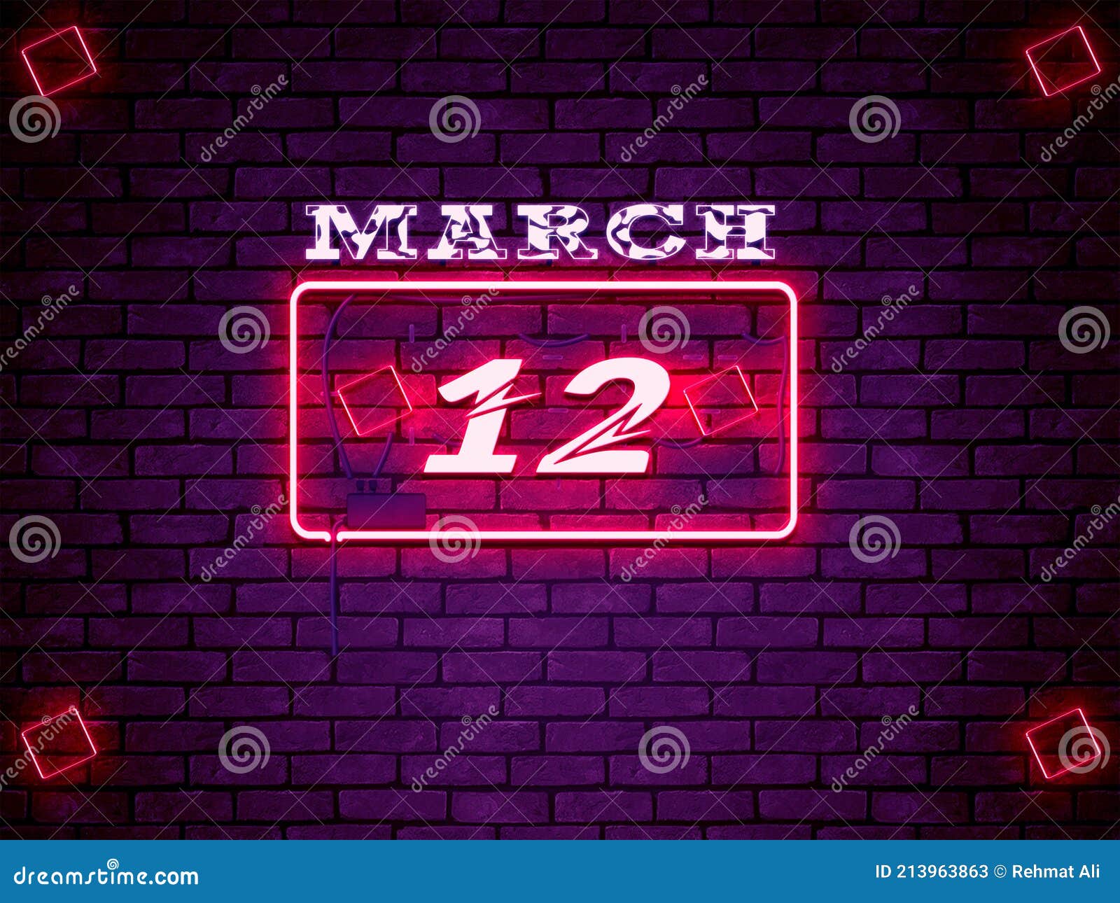 12 March, Monthly Calendar on Bricks Backgrand Stock Illustration ...