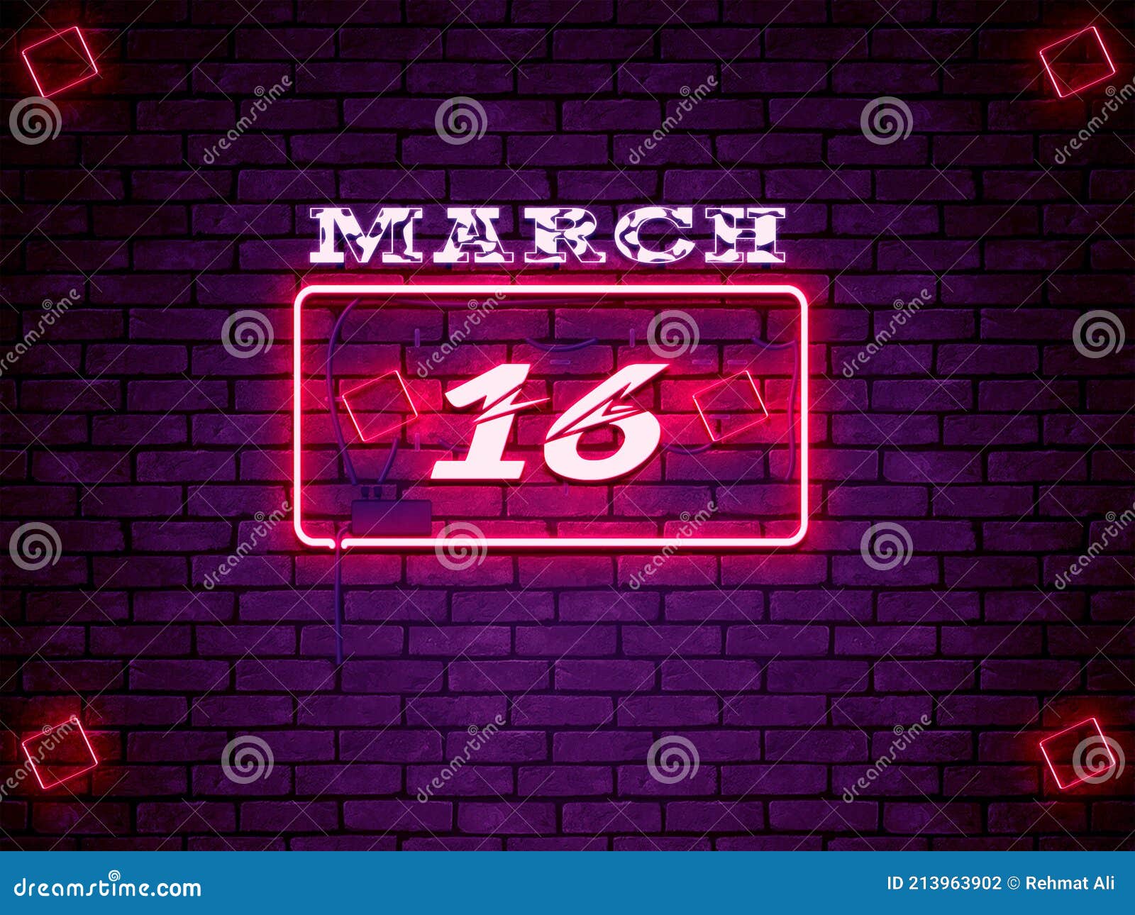 16 March, Monthly Calendar on Bricks Backgrand Stock Illustration ...