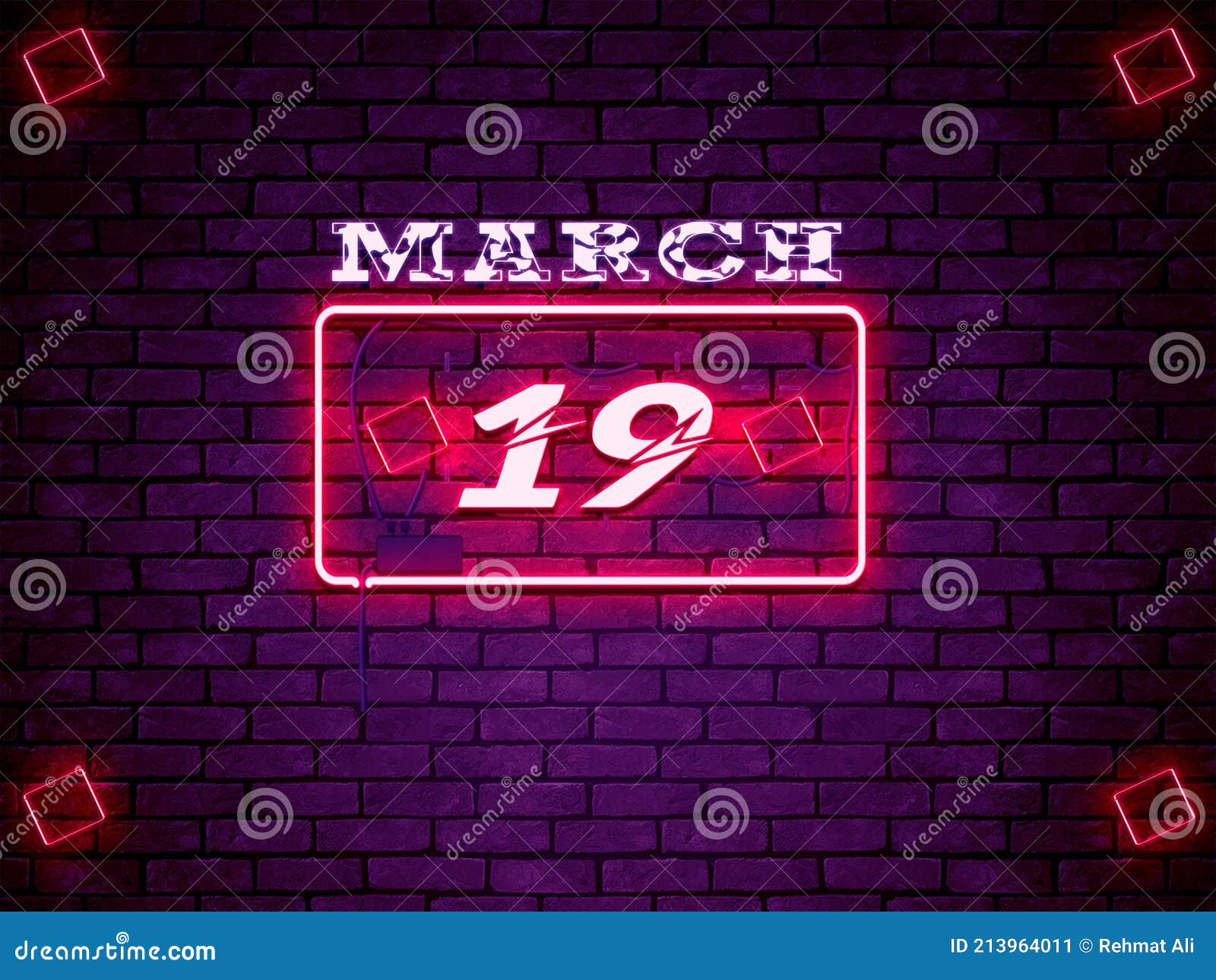 19 March, Monthly Calendar on Bricks Backgrand Stock Illustration ...