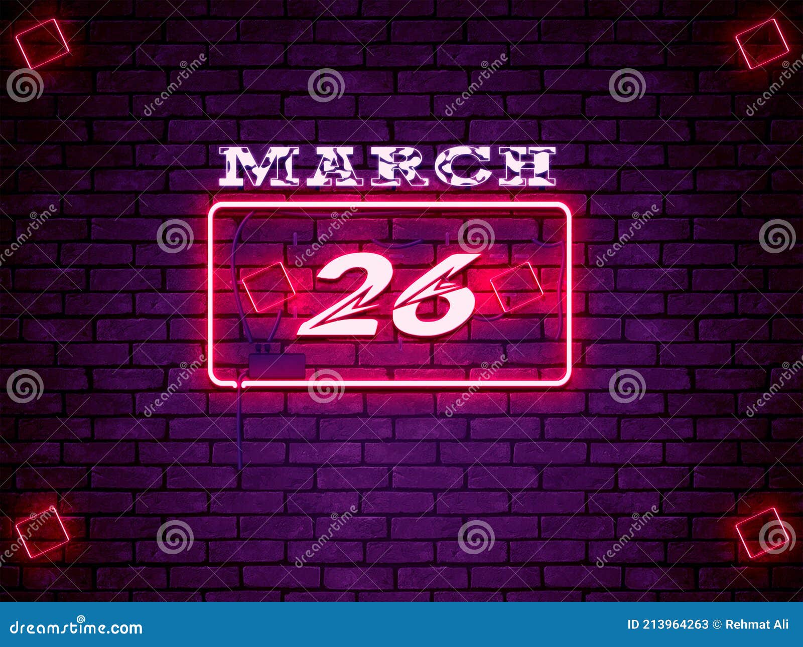 26 March, Monthly Calendar on Bricks Backgrand Stock Illustration ...