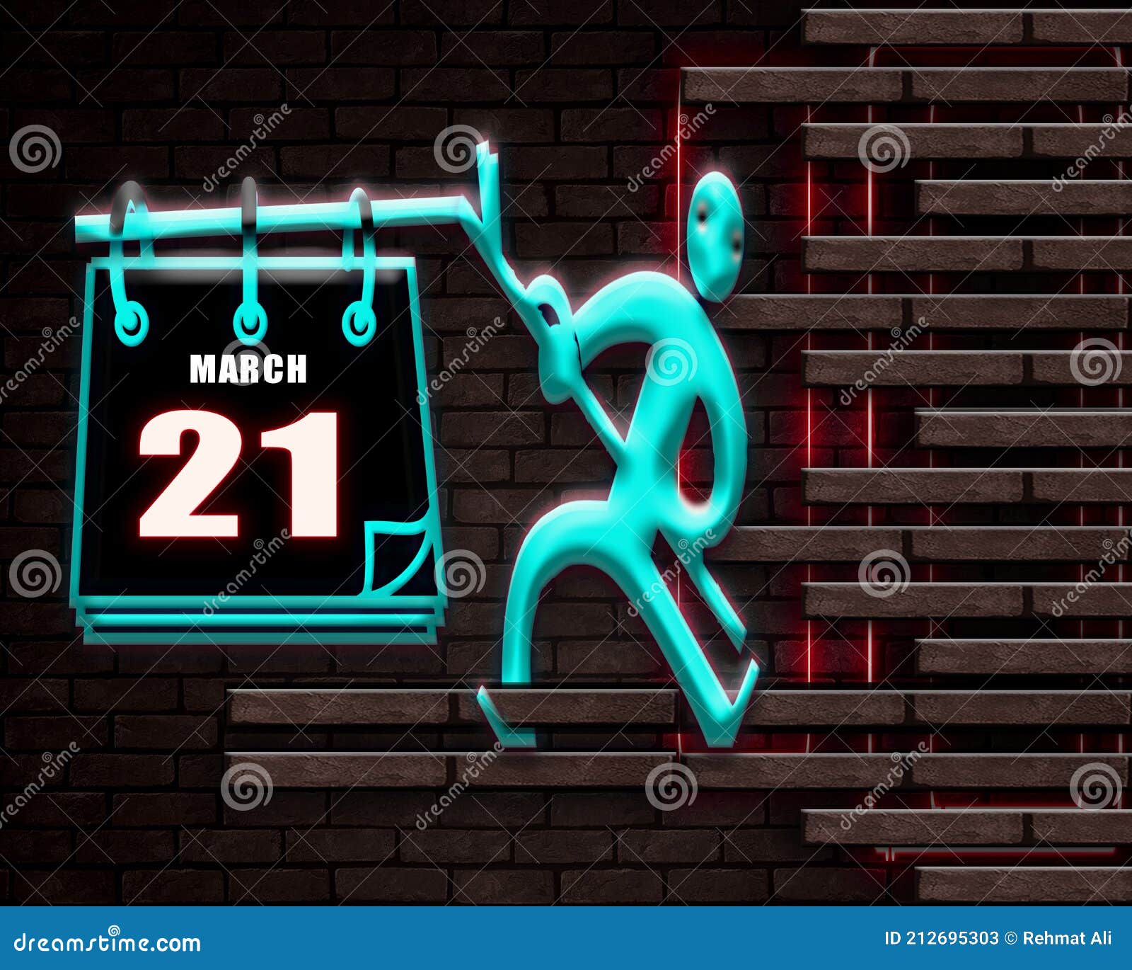 21 March, Monthly Calendar on Bricks Background Stock Illustration ...